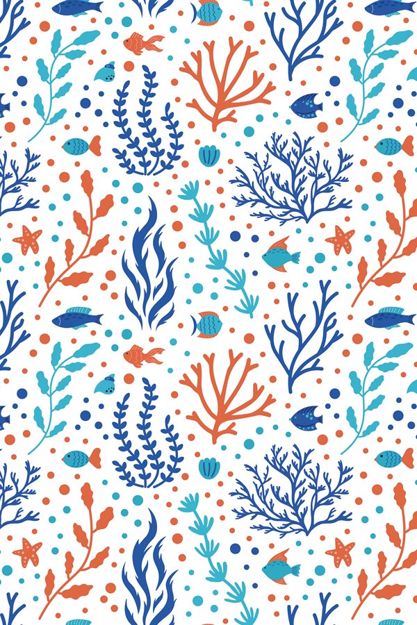Ocean coral pattern. Underwater doodle seamless pattern