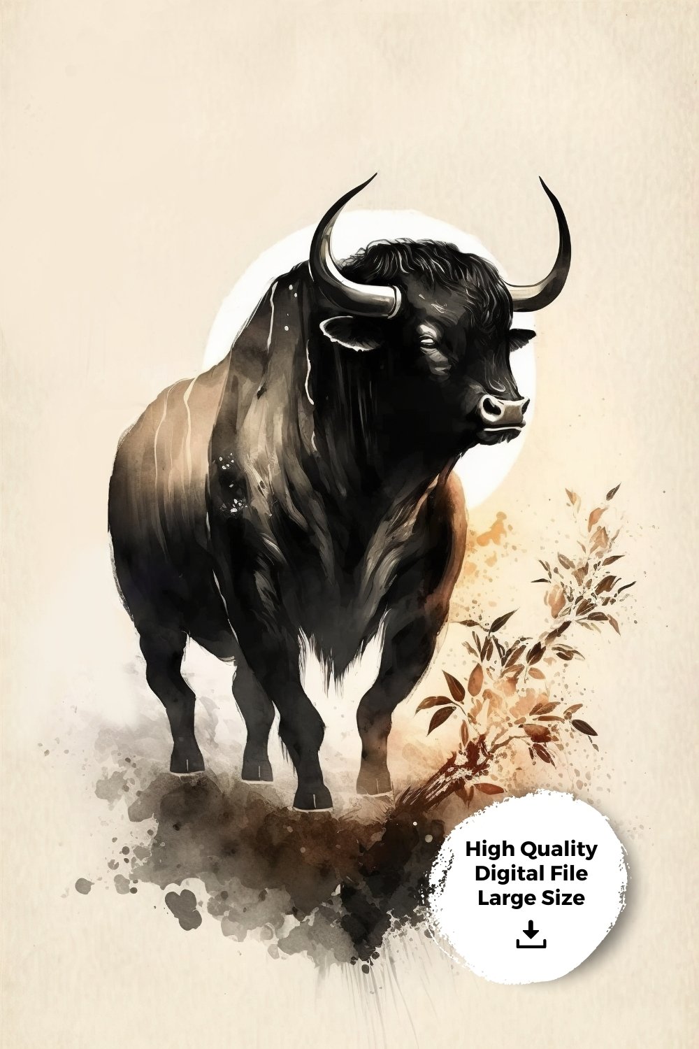 Japanese Painting Bull Wall Decor Asian Vintage (2540031)