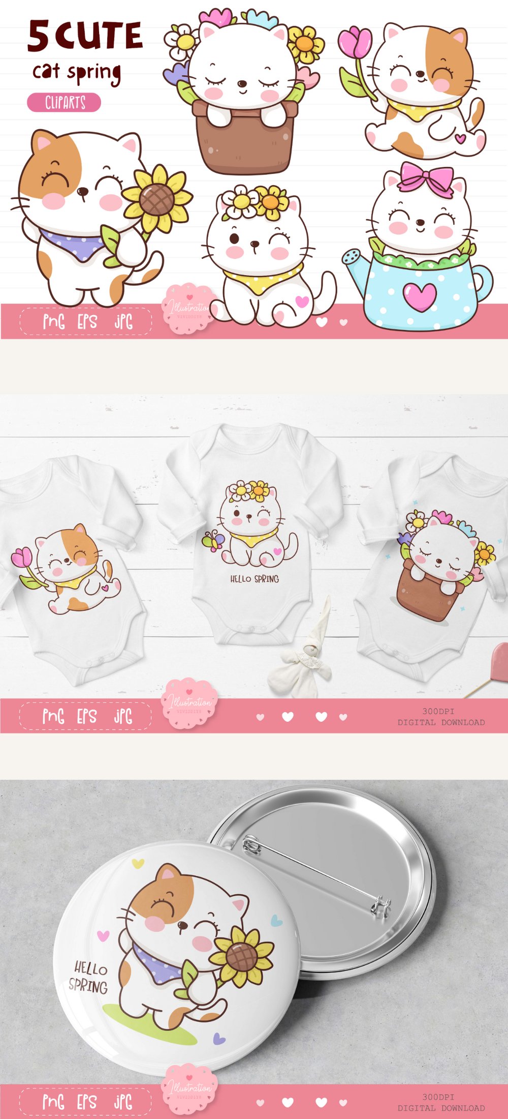 Cute cat spring . Series: Kawaii animals kitten