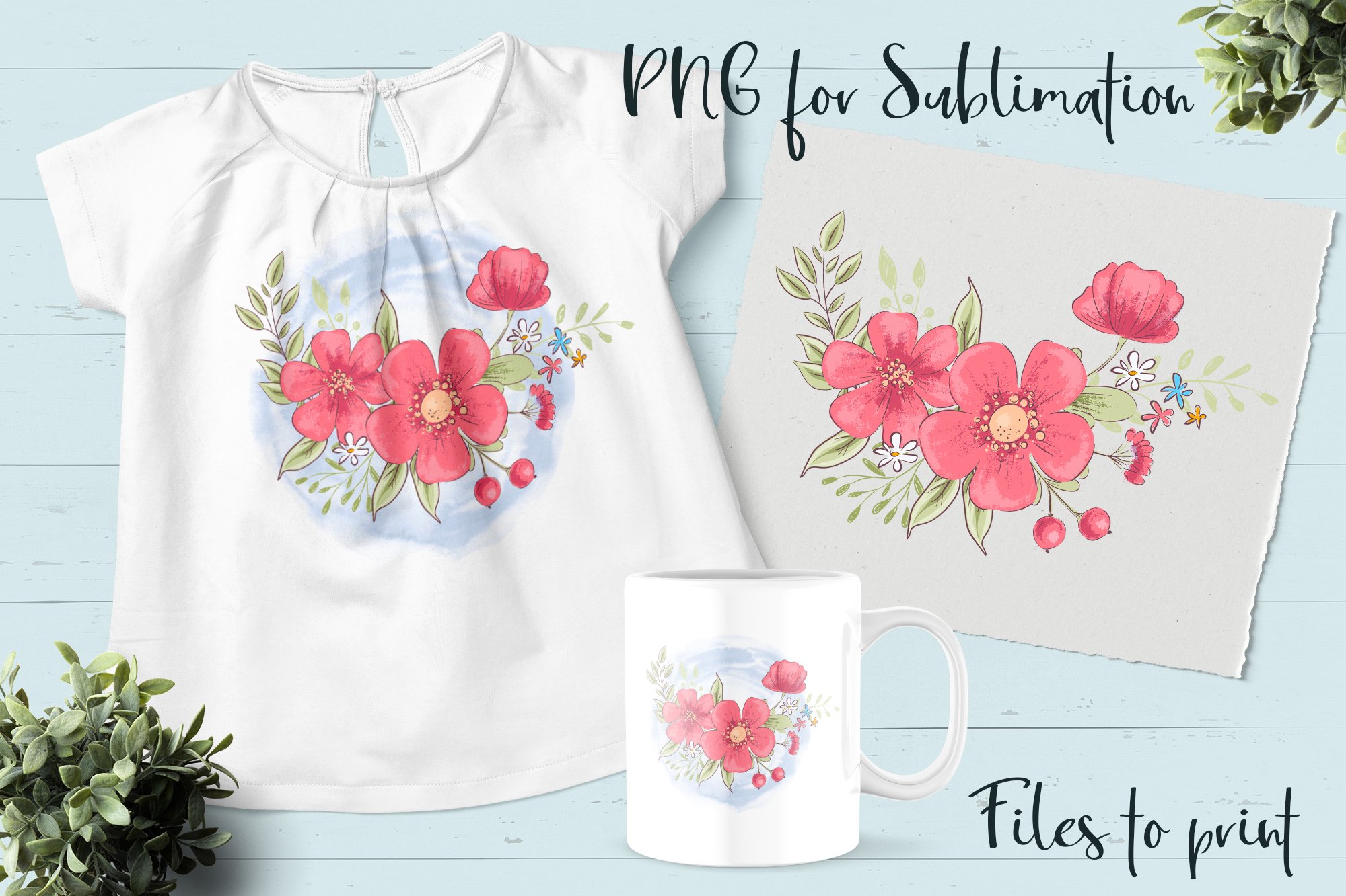 Red Flowers sublimation. Design for printing. (1440808)
