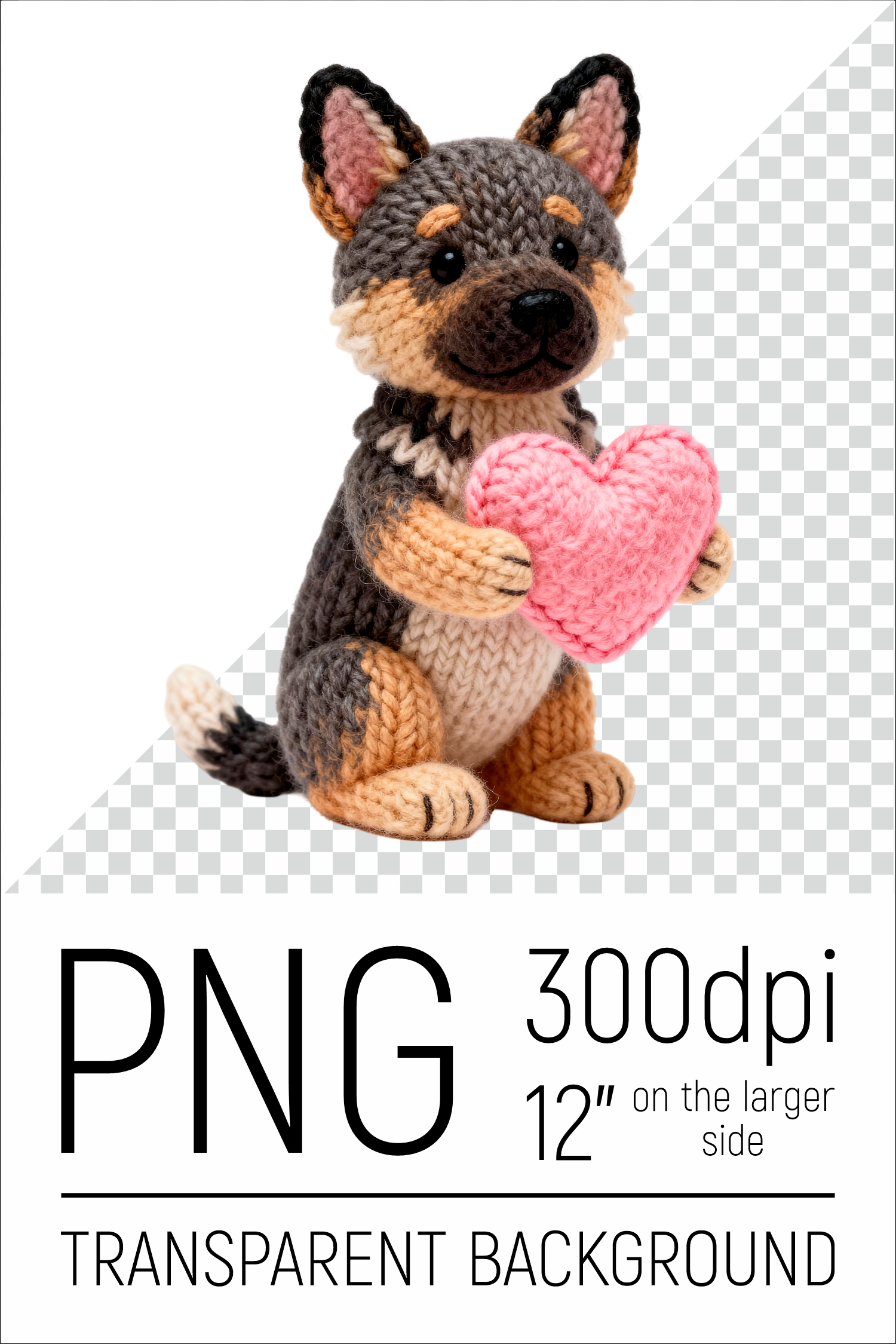 Knitted Valentine German Shepherd with Heart Clipart
