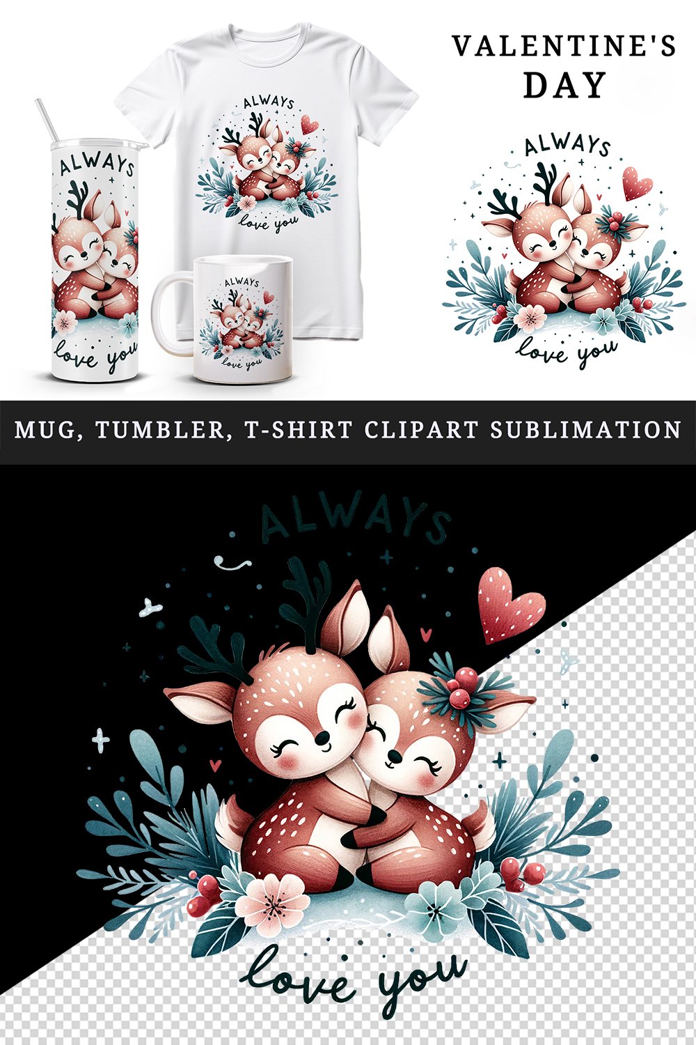 Valentine's Day deer tumbler mug wrap clipart design design