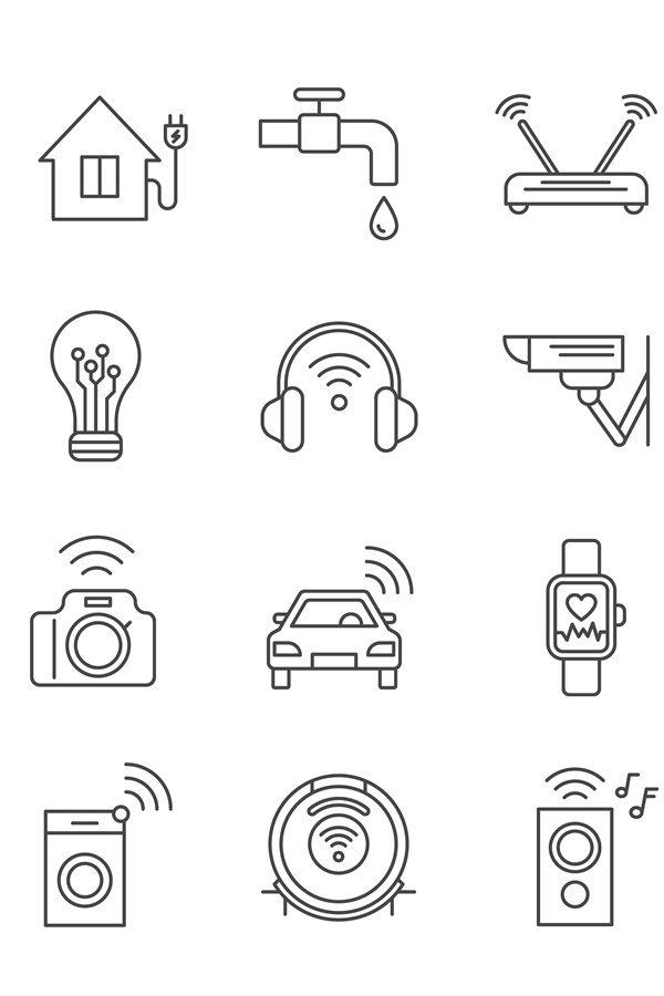 Iot line icons. Internet of things wireless technology, hous