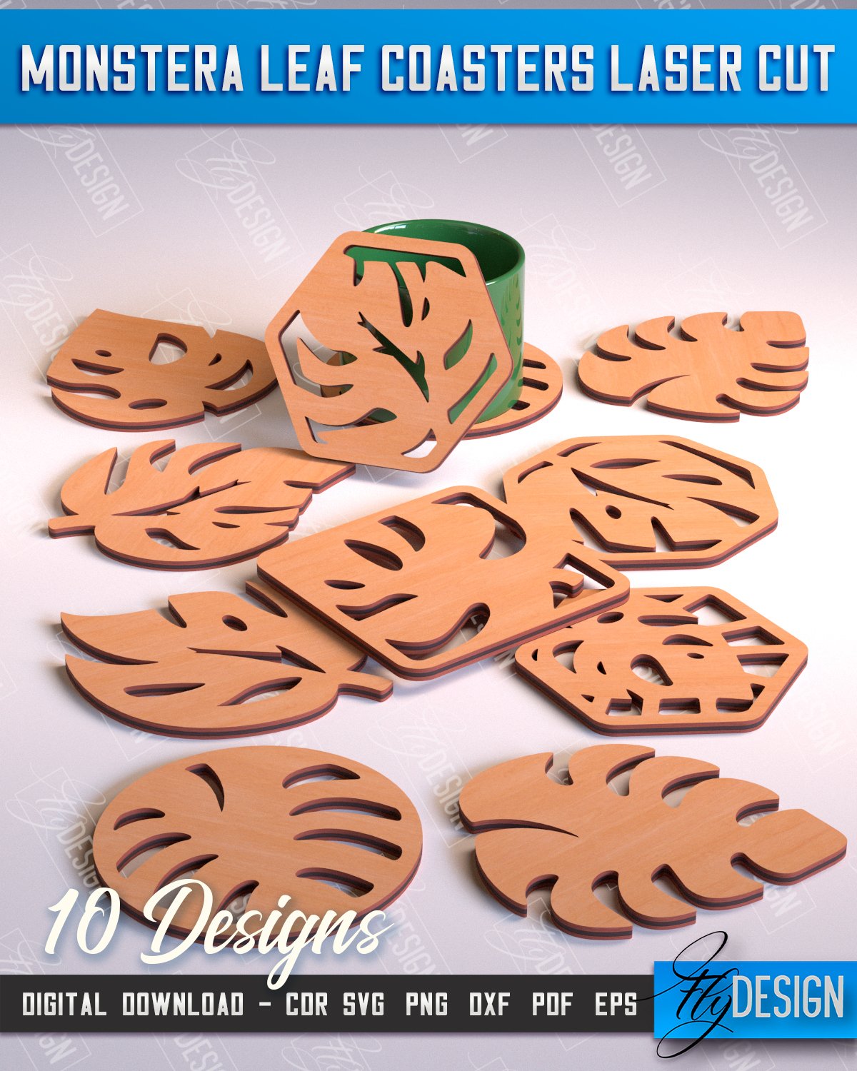 Monstera Leaf Coasters Laser Cut Designs | Tropical Coasters