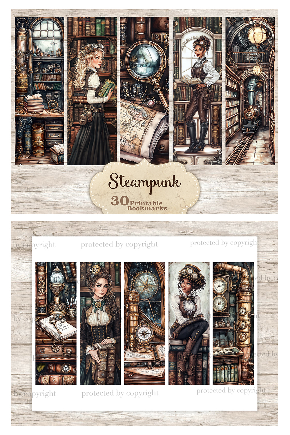 Steampunk Printable Bookmarks | Vintage Book Lover Gifts