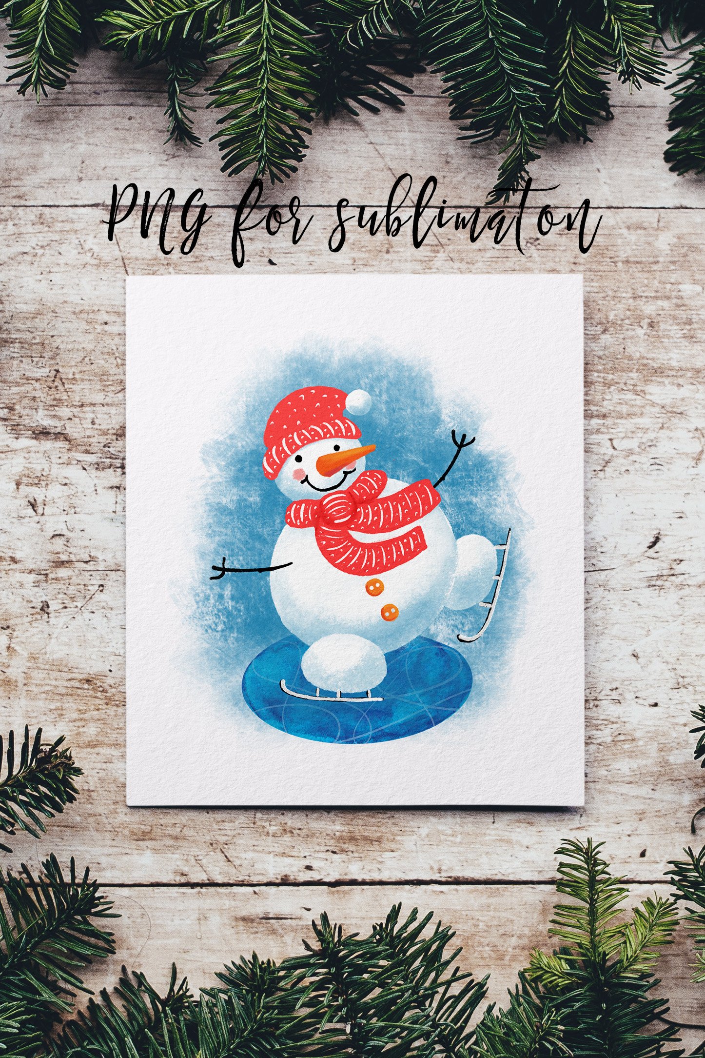 Snowman sublimation for printing. Christmas illustration