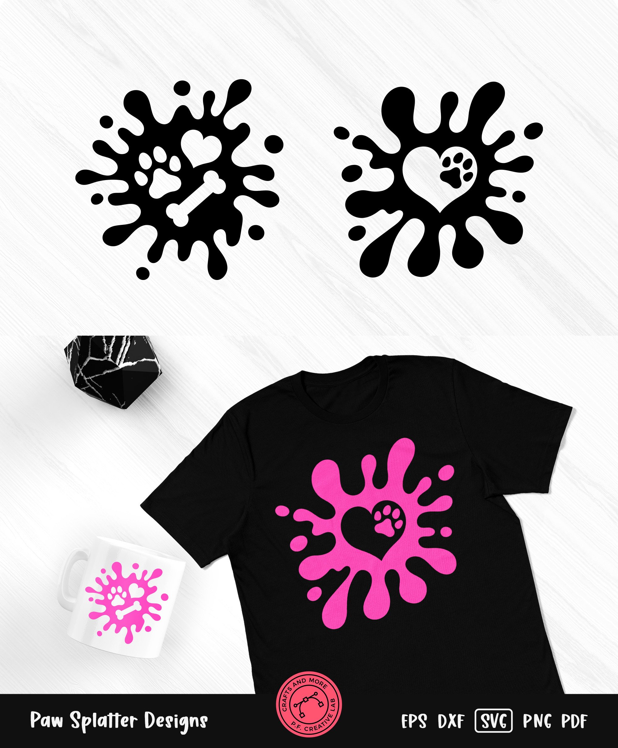 Pet Paw Paint Splashes Designs