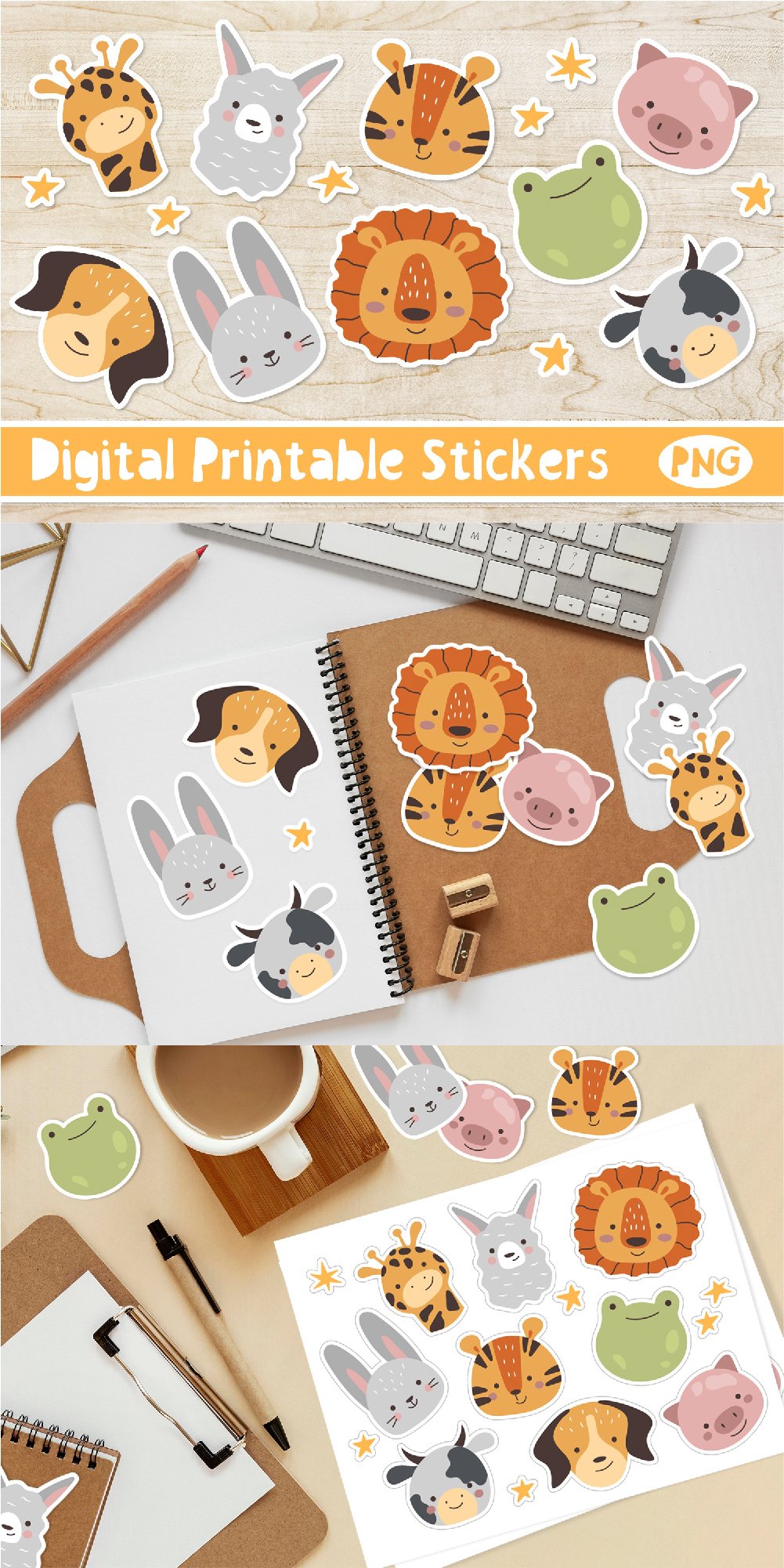 Cute animal face PNG stickers