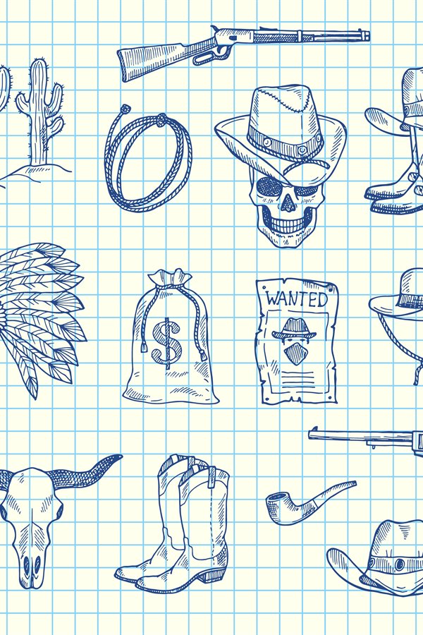 Vector hand drawn wild west cowboy set (874035)
