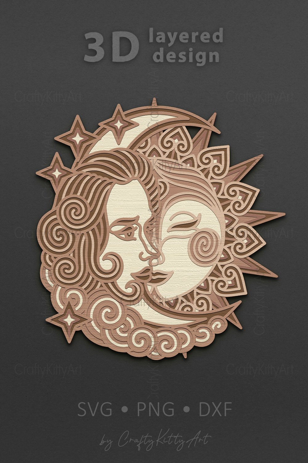 Sun and Moon Face SVG, 3D layered paper laser (2465657)