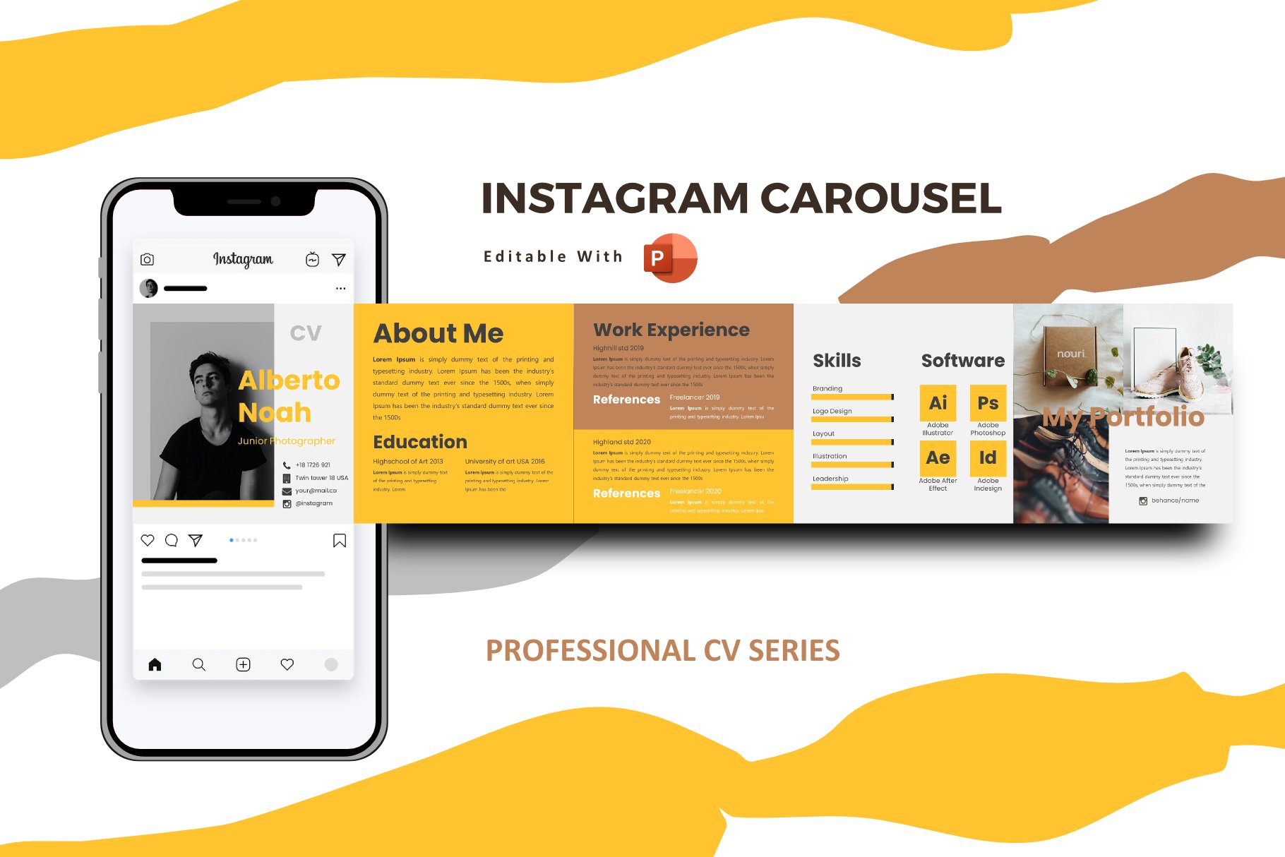 Professional cv resume instagram carousel template powerpoin