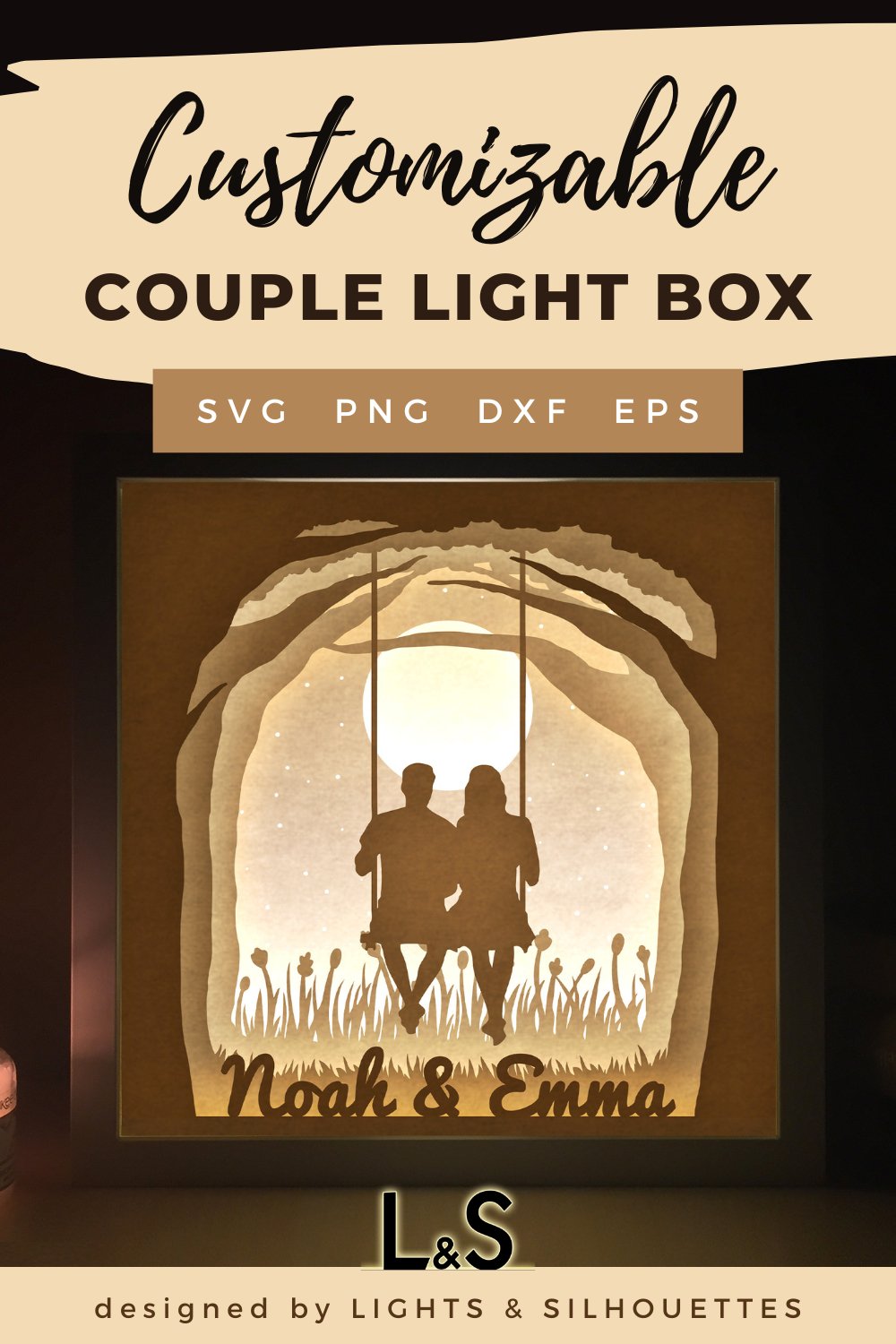 Customizable Couple Shadow Box Template | 3D Love Light Box
