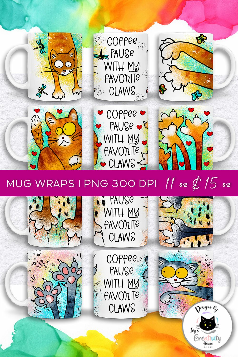Funny Cat Mug Designs | Cat Claws Funny Mug Wraps