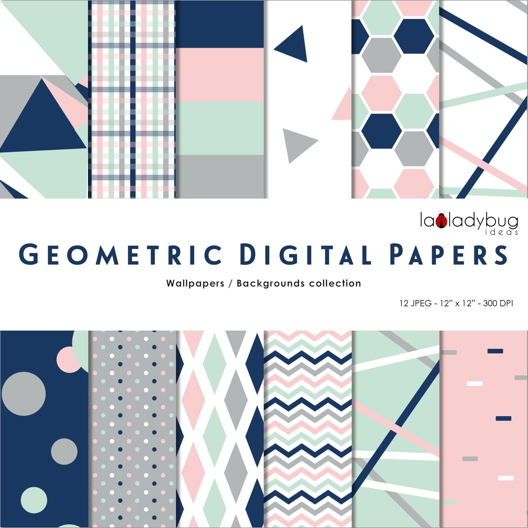 Multicolor triangles digital papers. Geometric (704011)