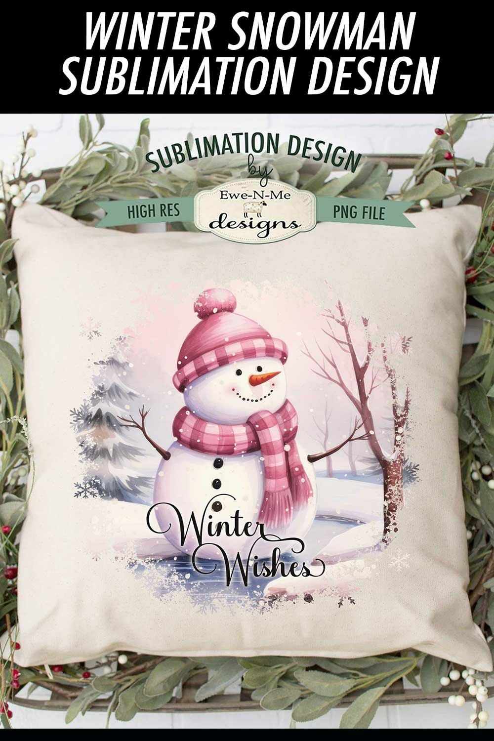 Pink Snowman Round Sublimation Design | Winter Wishes