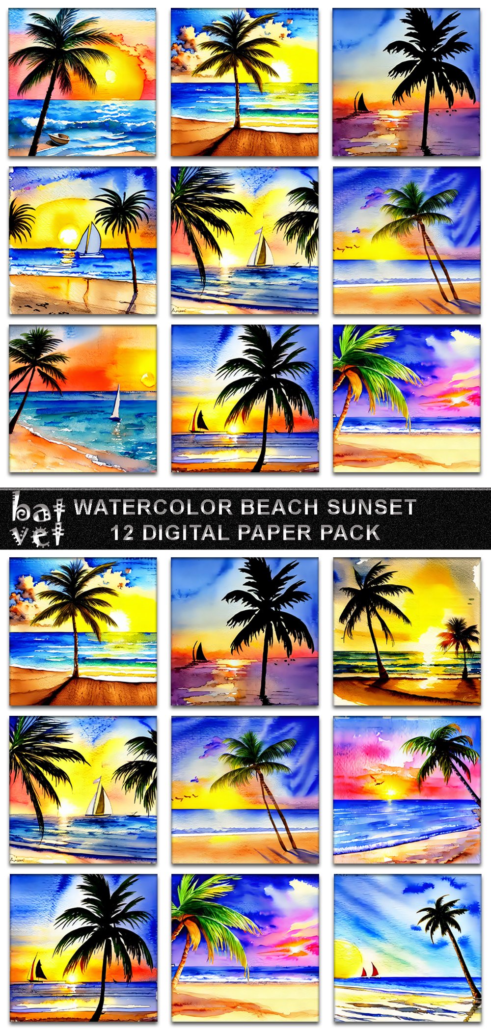 Watercolor Beach Digital Paper Pack | Beach Background Paper