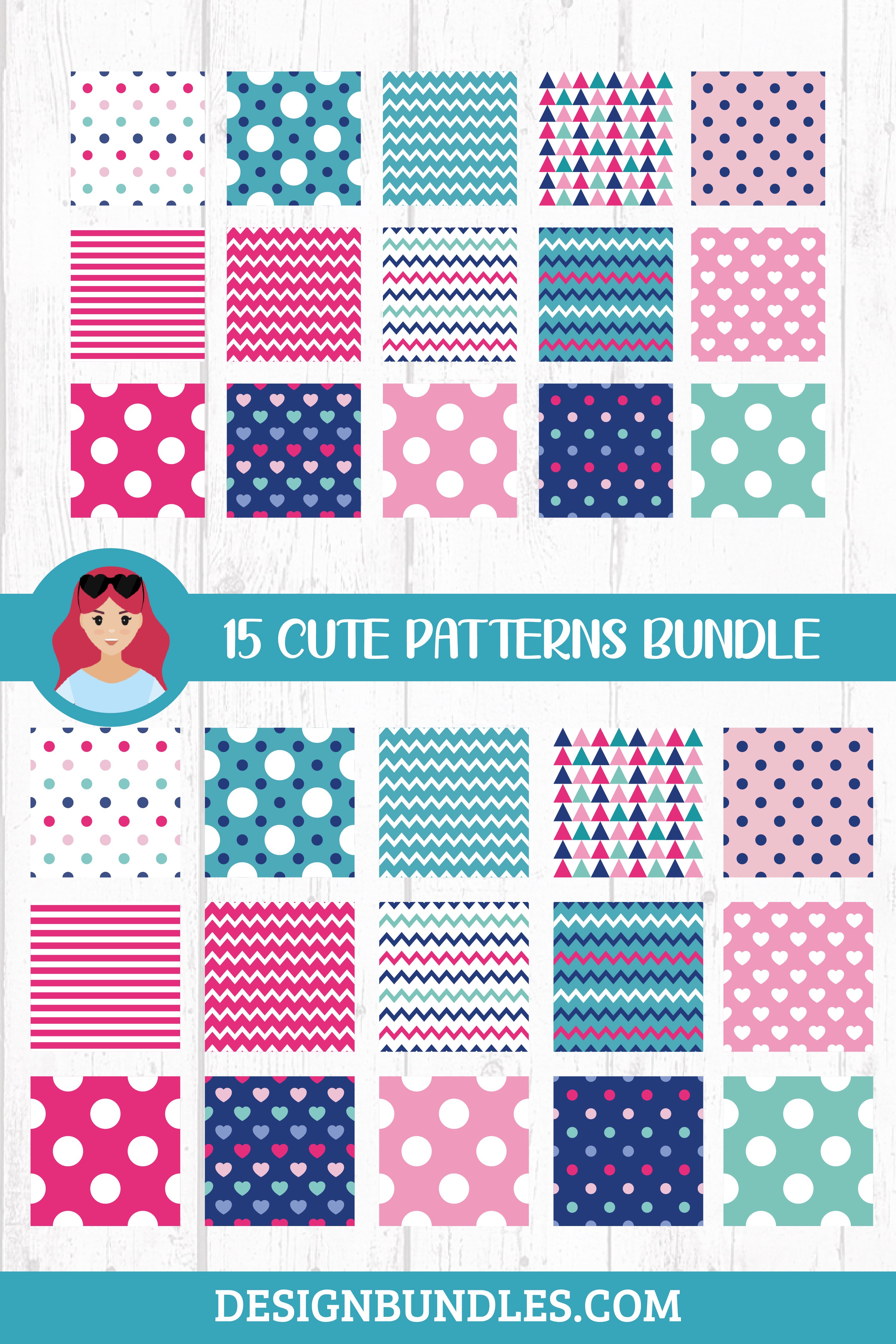 15 Baby cute patterns bundle, polka dot, triangles patterns