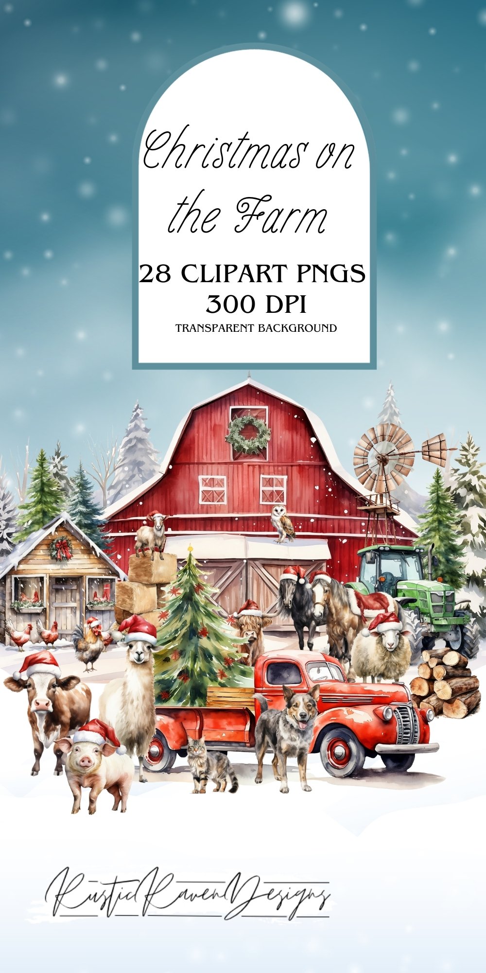 Christmas on the Farm Clipart PNGs