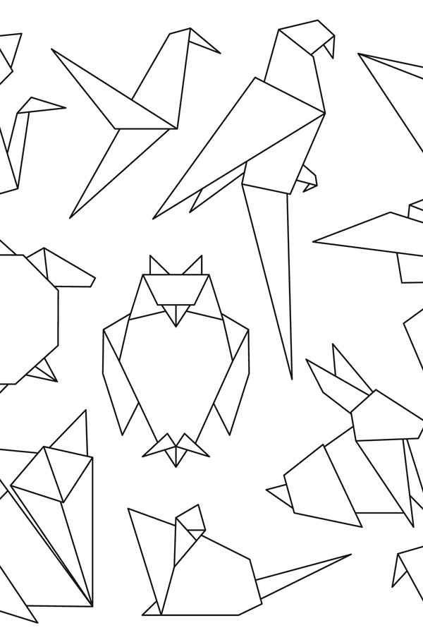 Origami line animals. Paper geometric graphic logo and icon