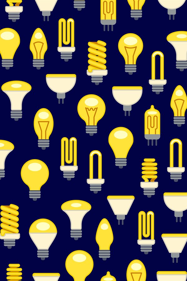 Bright light bulbs seamless pattern