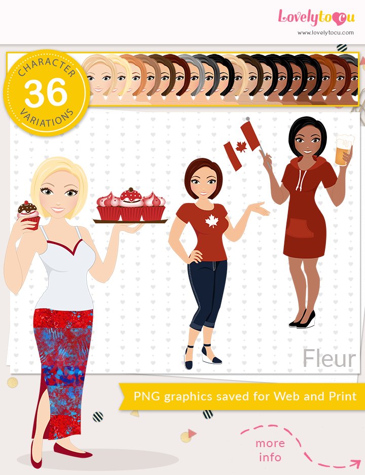 Canada Day woman, avatar clipart, canadian LVA20 Fleur