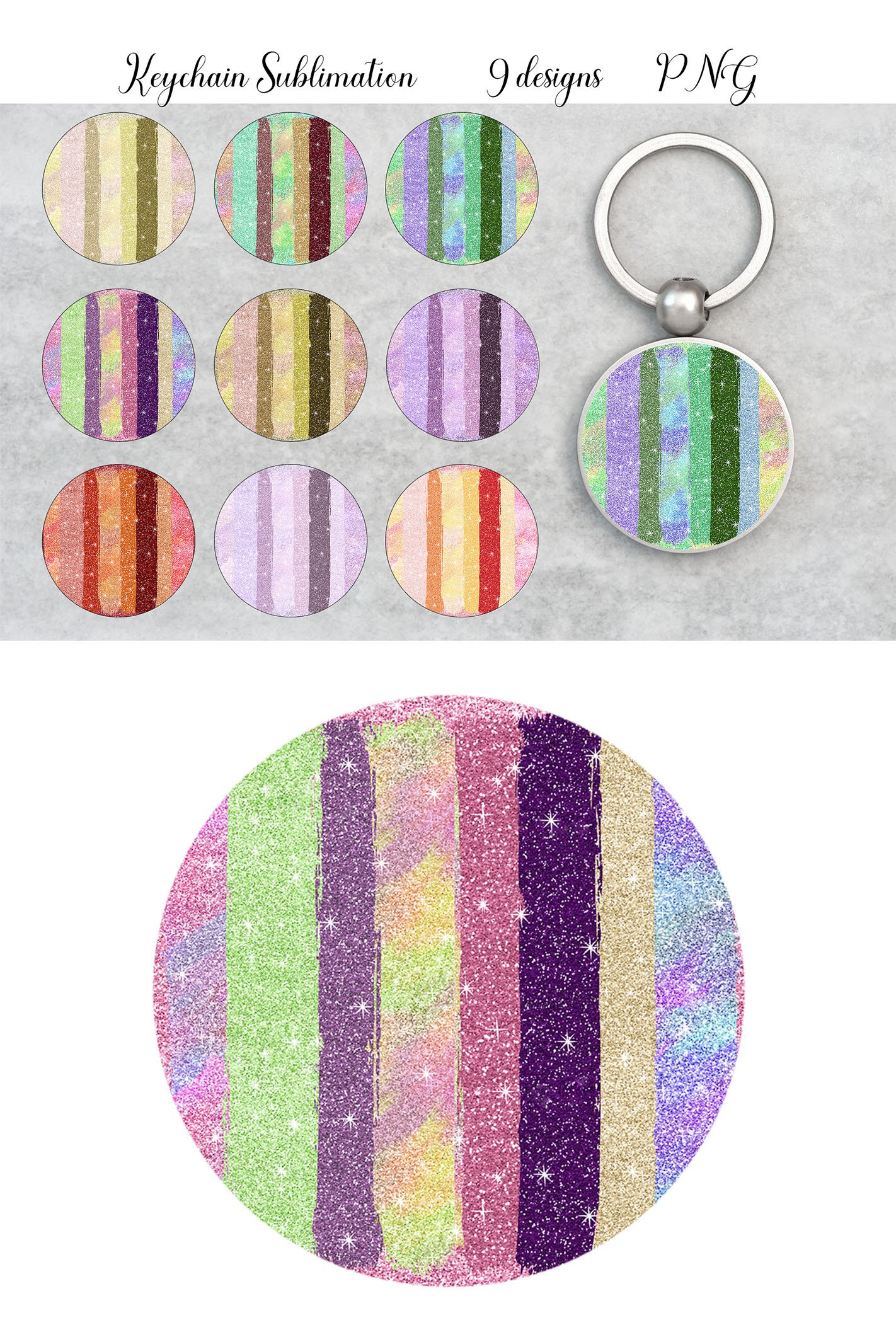 Glitter Keychains Bundle | Circle Key Keychain Sublimation