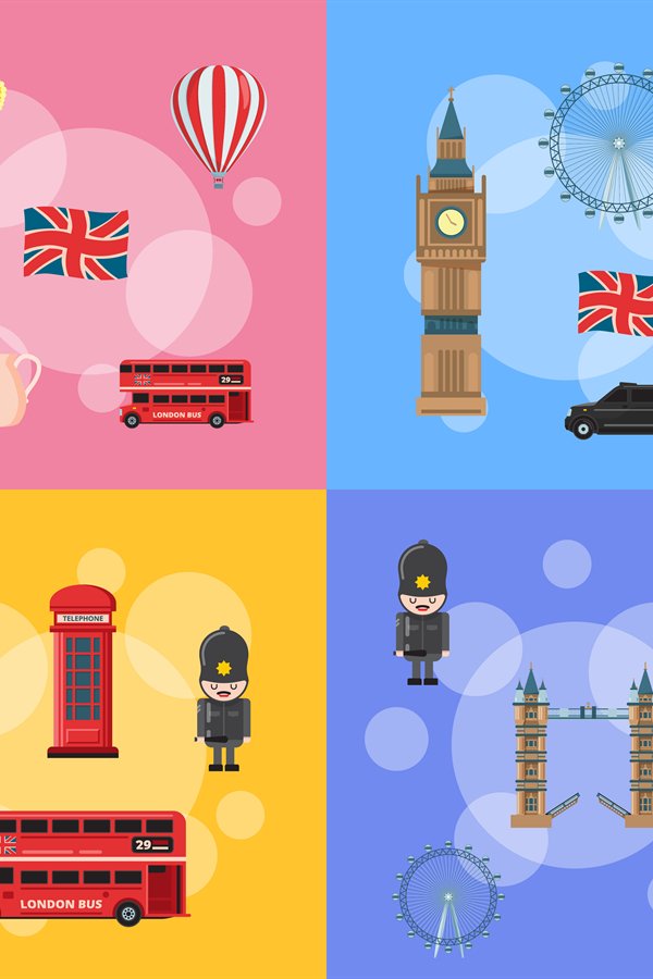 Vector cartoon London sights and objects concept illustratio