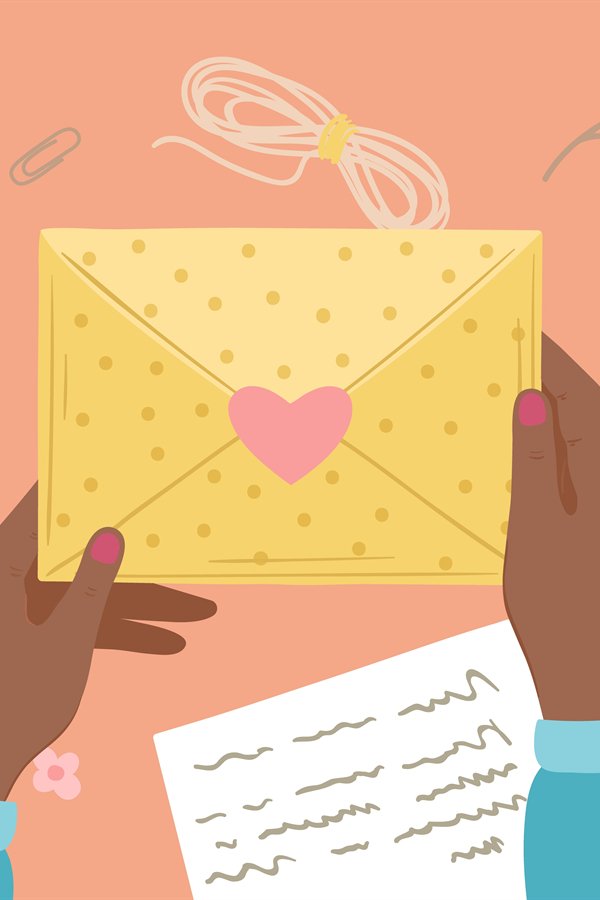 Cartoon letter writing. Hand prepare letters, postal graphic