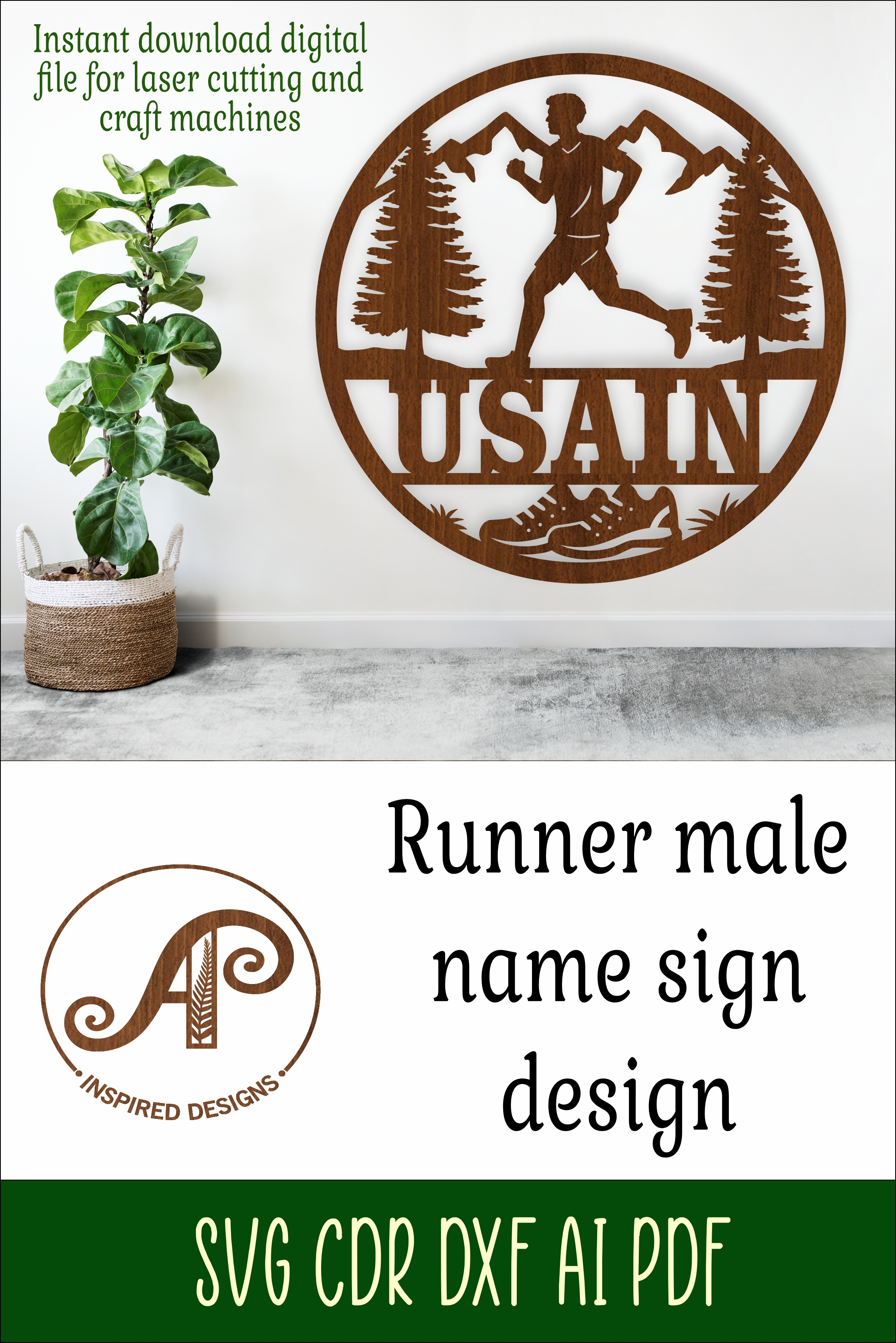 Runner male name sign svg laser cut wall sign