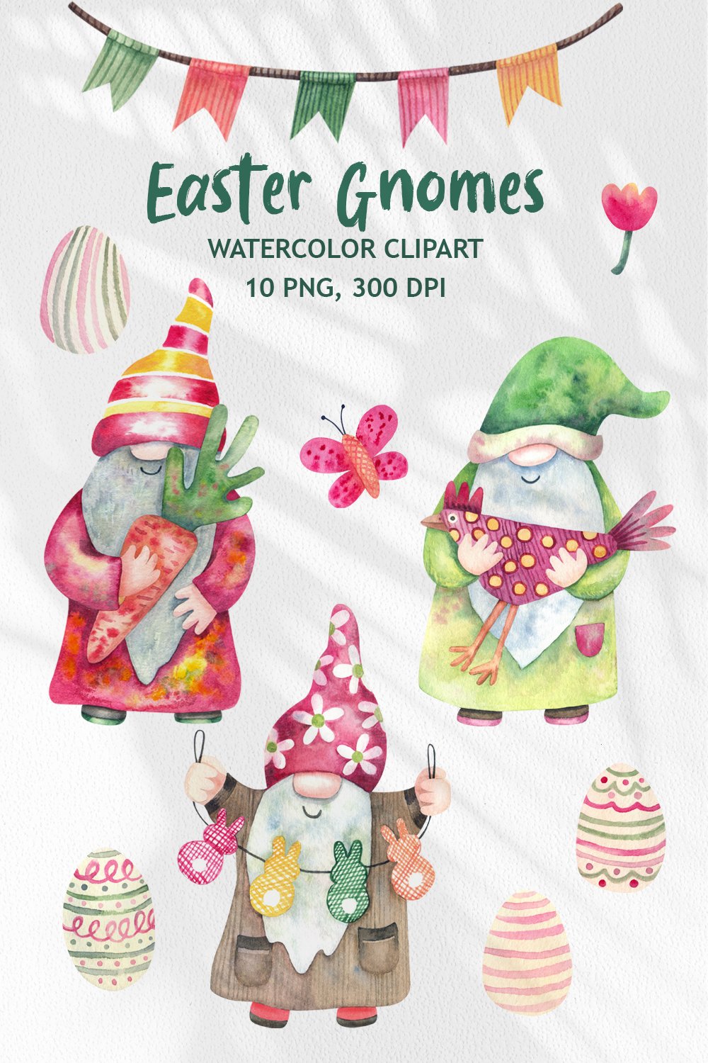 Easter Gnomes Watercolor Clipart (2403340)
