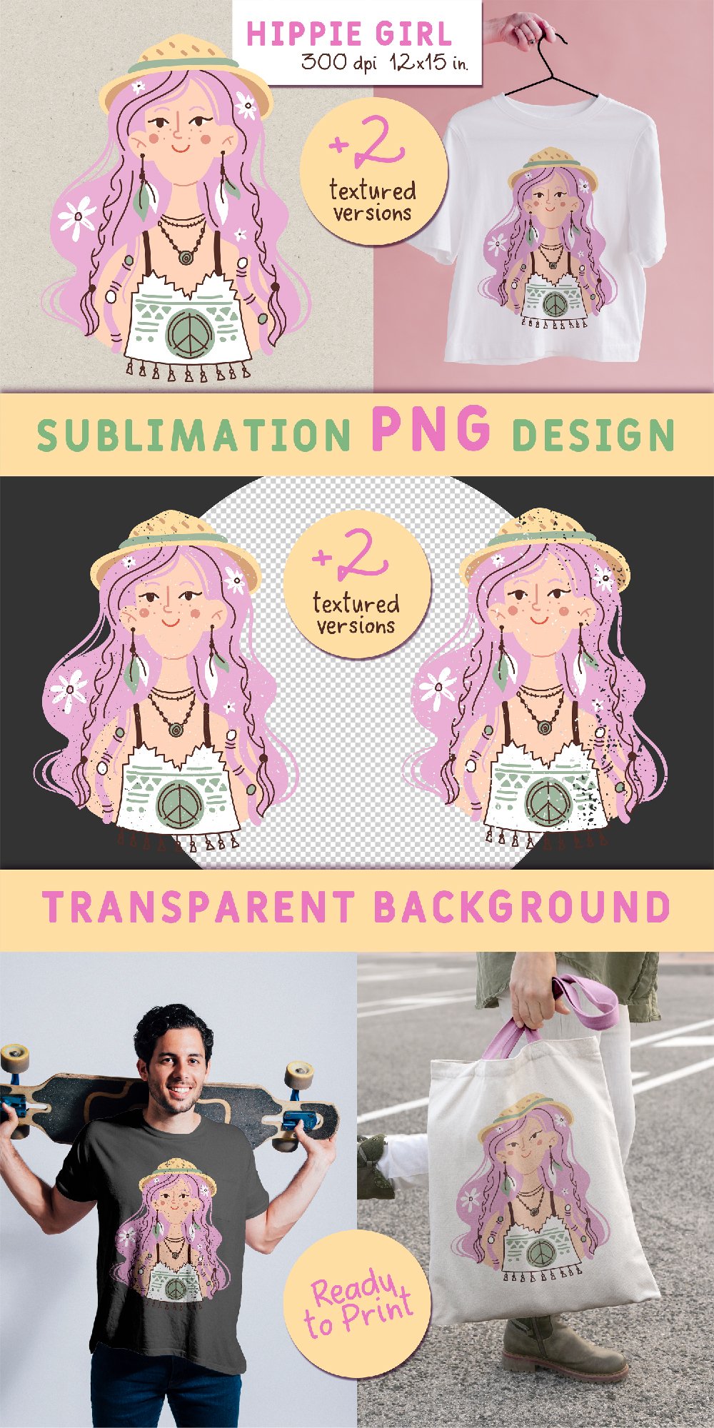 Cute Hippie Girl Cartoon Character Png Design