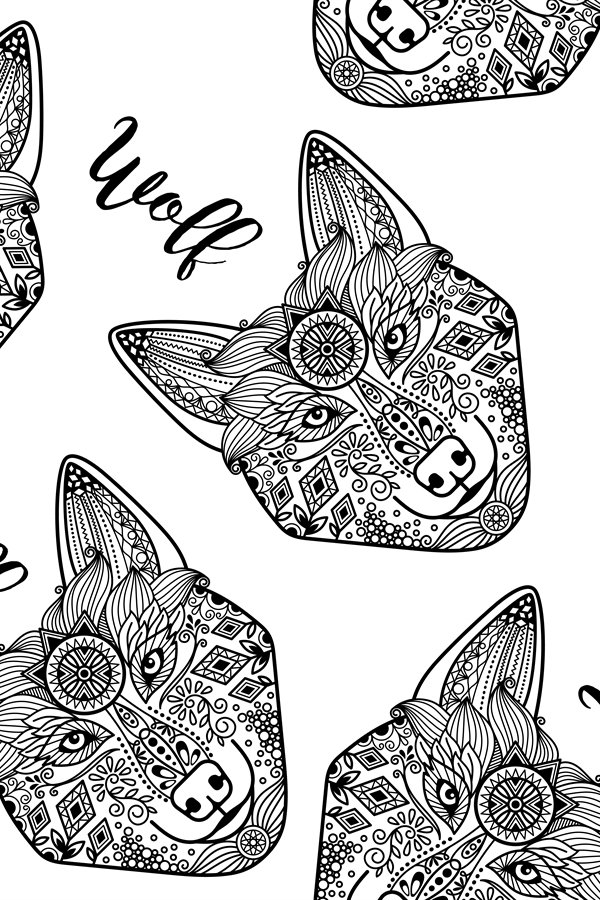 Wolf face seamless pattern