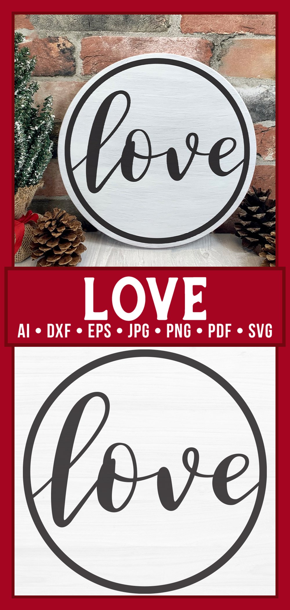 Love Christmas Round Sign SVG