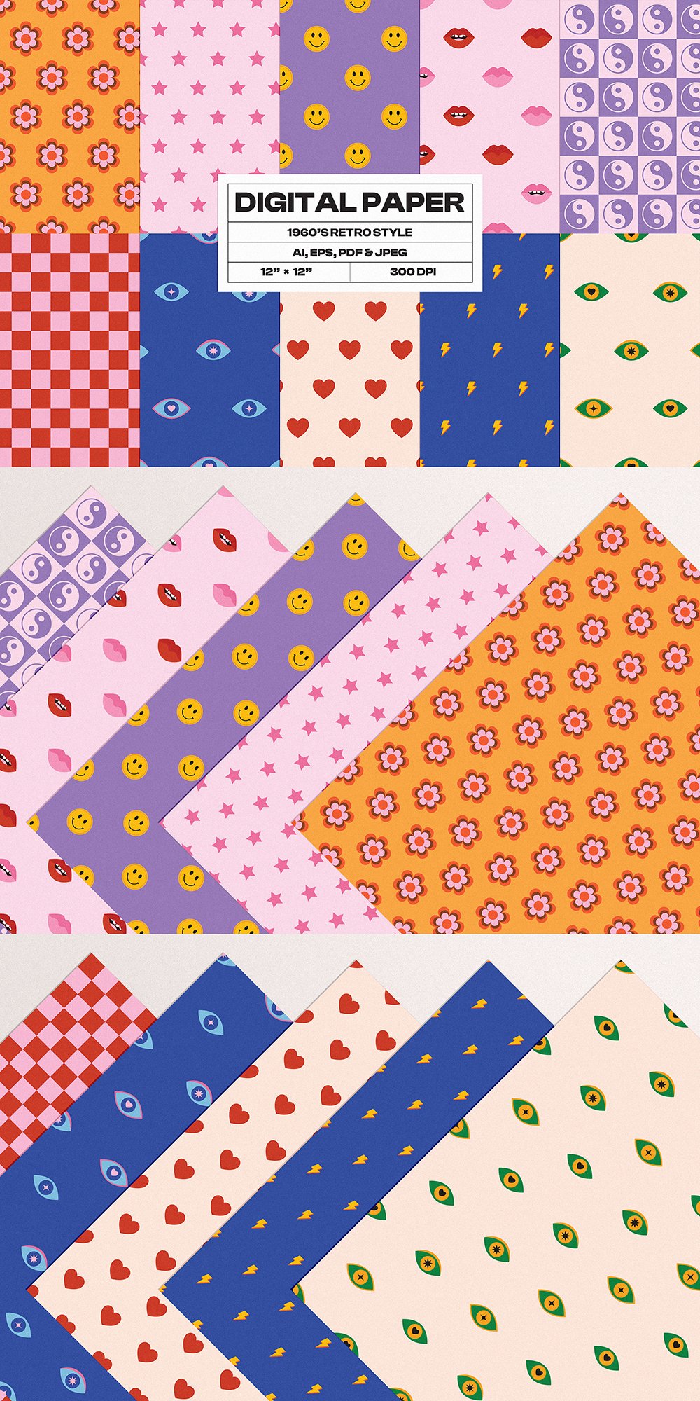 Retro Digital Paper Set | 60s, 70s Groovy (2273567)