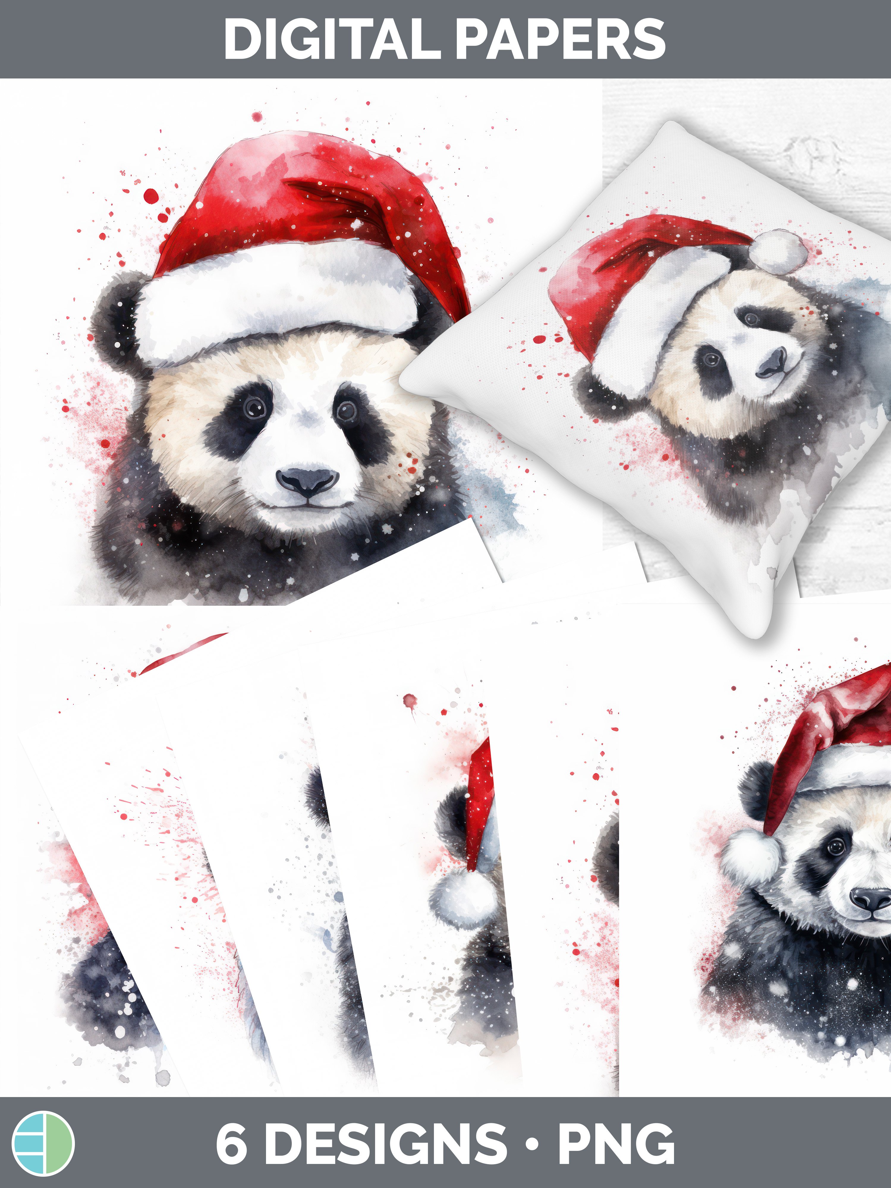 Christmas Santa Hat Panda Bear Paper Backgrounds | Digital S