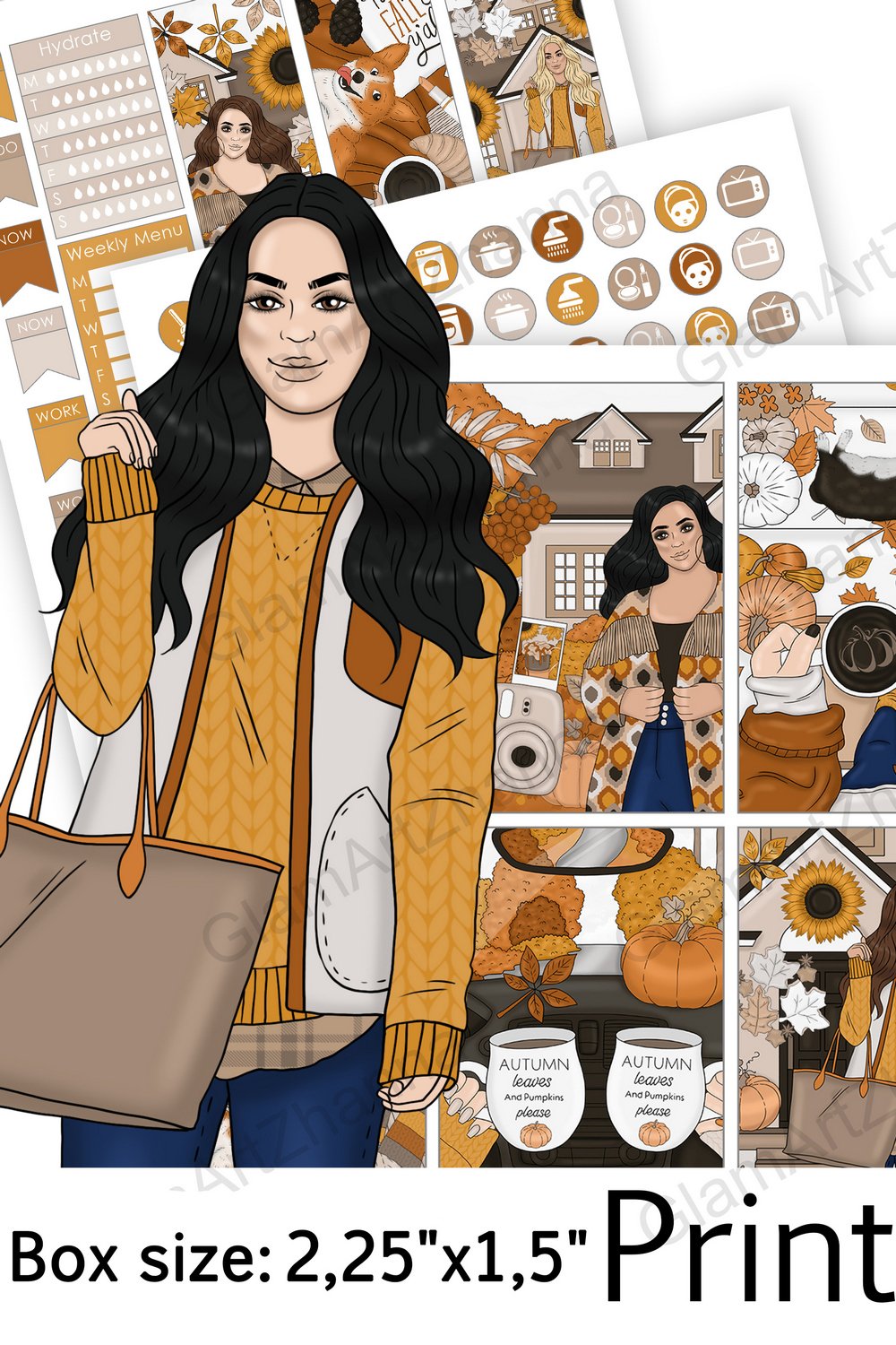 Autumn Vibes Digital Printable Sticker Box Size 2,25"x1,5"