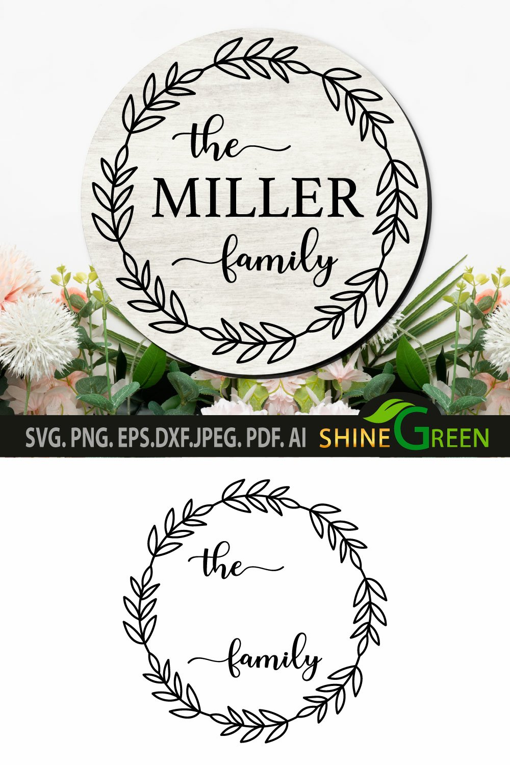 Family Monogram SVG Wreath Family Round Sign Farmhouse Home