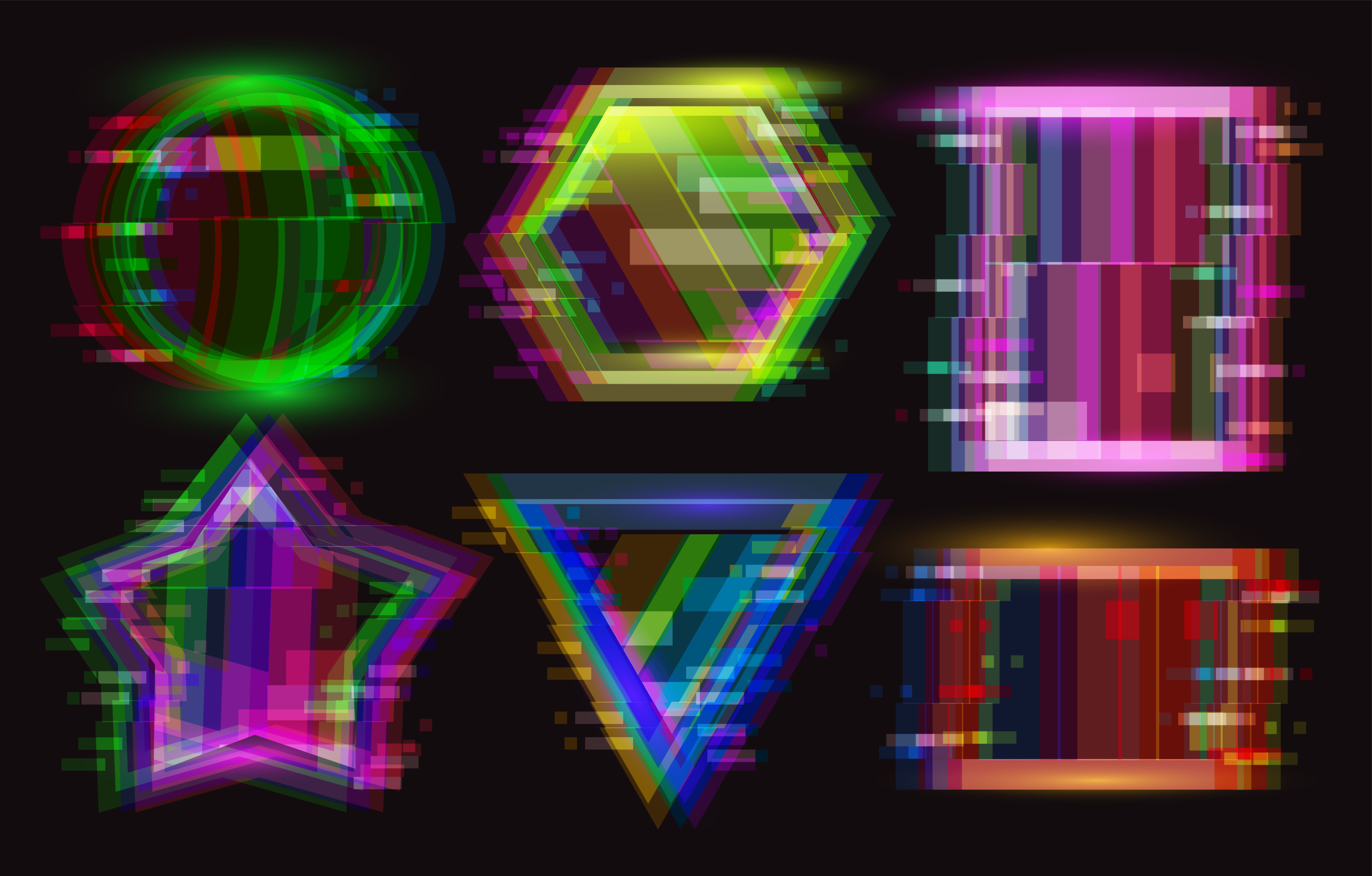 Glitch frames set. Vector backgrounds