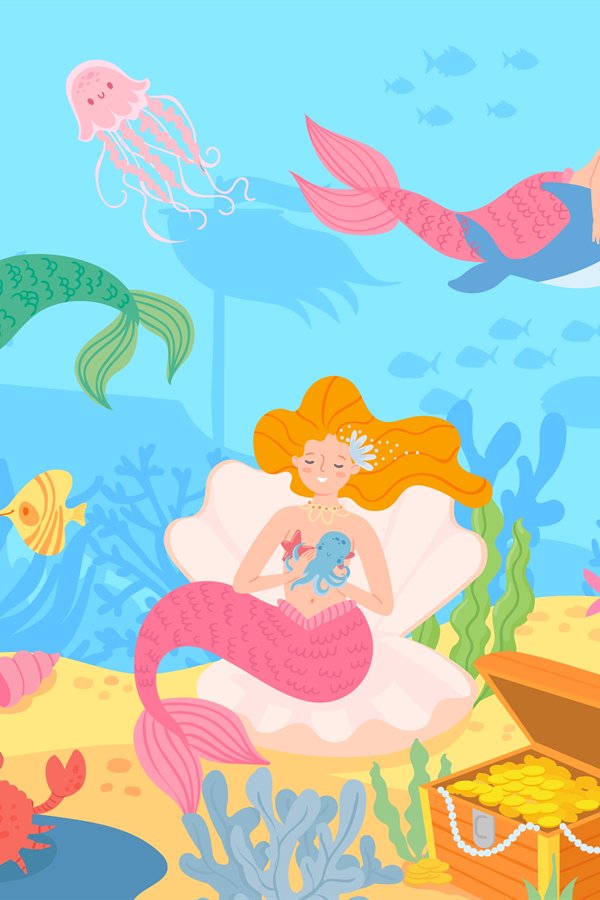 Underwater with mermaids. Seabed with mythical (1031494)