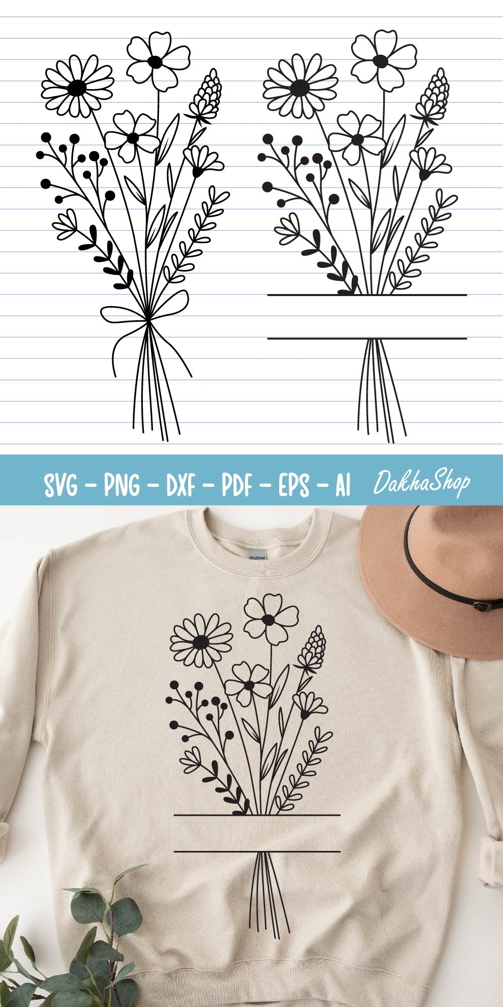 Flower Split Monogram Svg, Floral Bouquet Svg, (6216100)