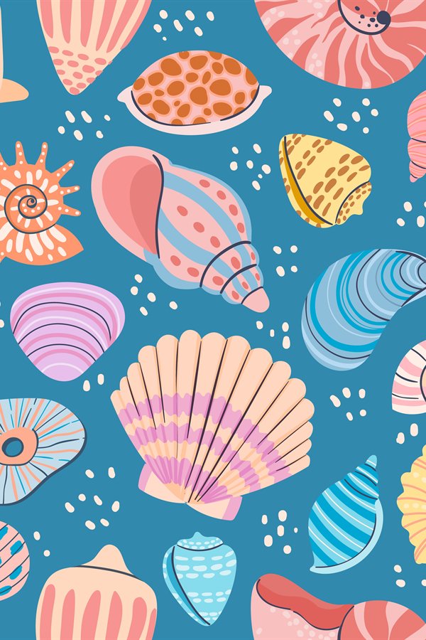 Seashell seamless pattern. Summer ocean print with clam shel