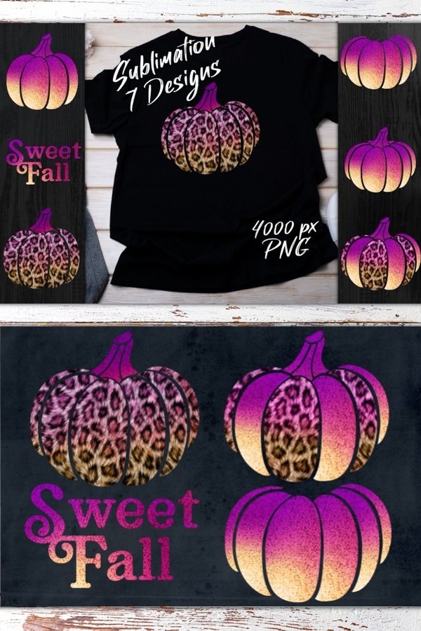 7 Sublimation Gradient Pink Glitter Pumpkin Style Png images