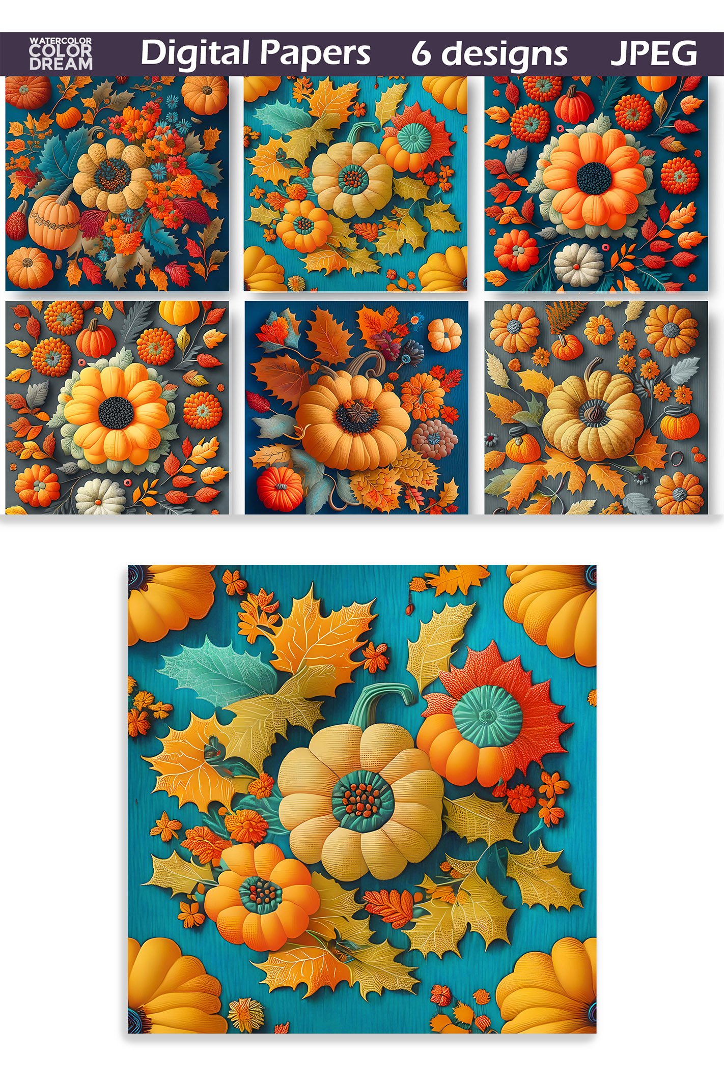 Fall Pumpkin Digital Paper | 3D Pumpkin Background