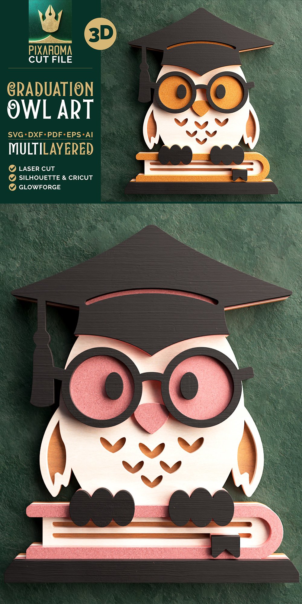 Graduation Owl 3D Layered SVG Cut File | Cute Owl SVG