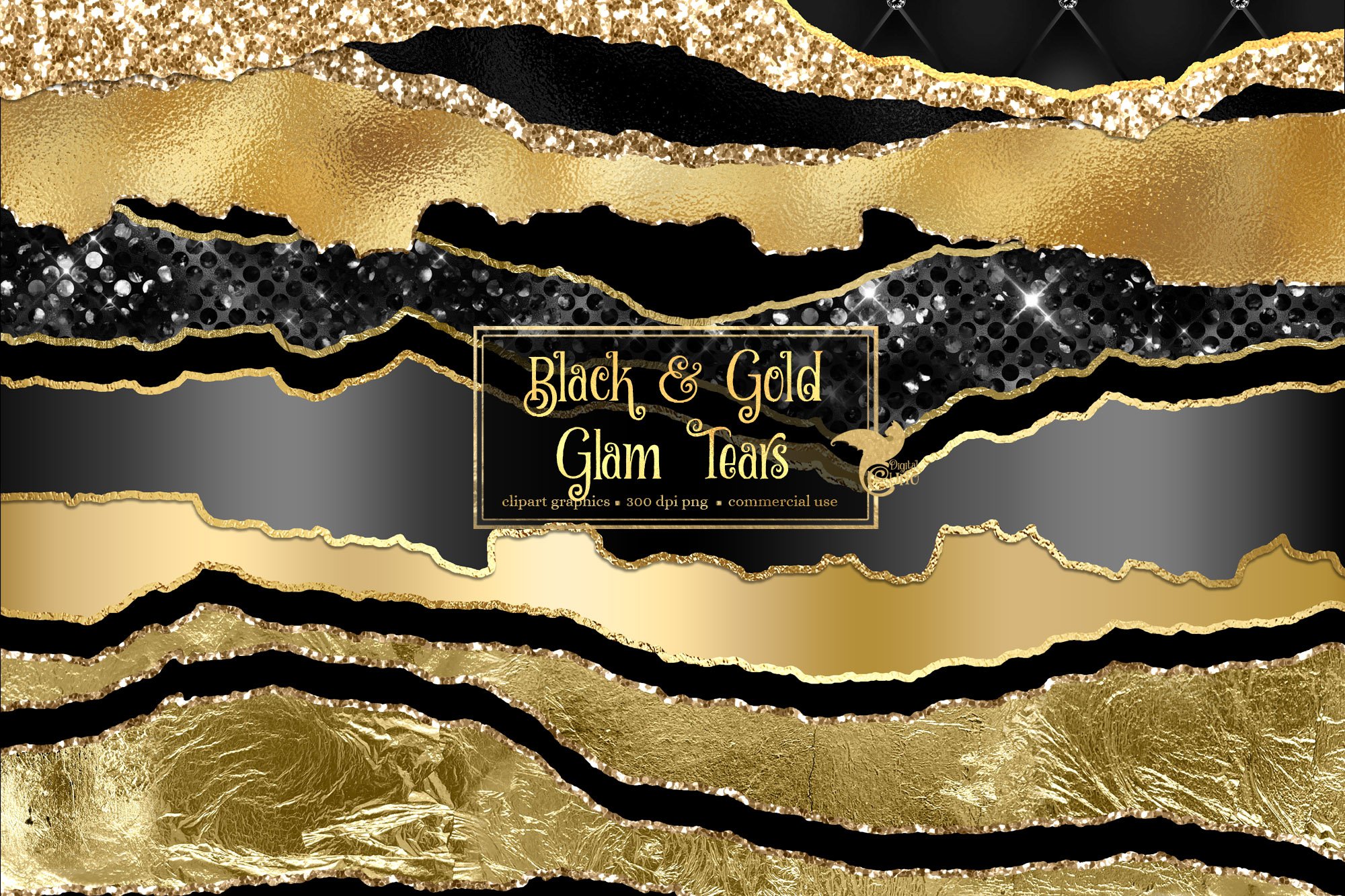 Black and Gold Glam Tears Clipart