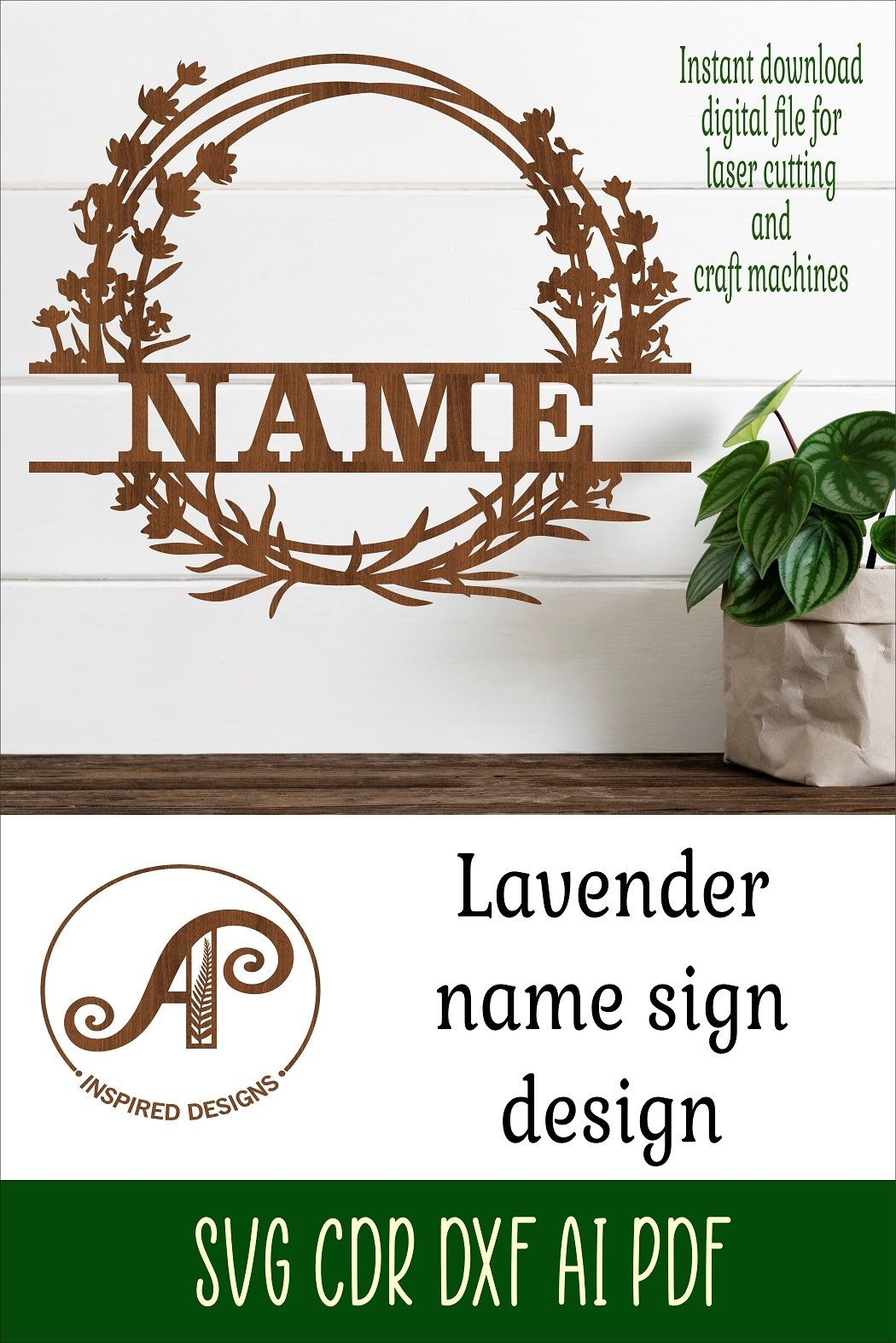 Lavender Name sign svg laser cut template