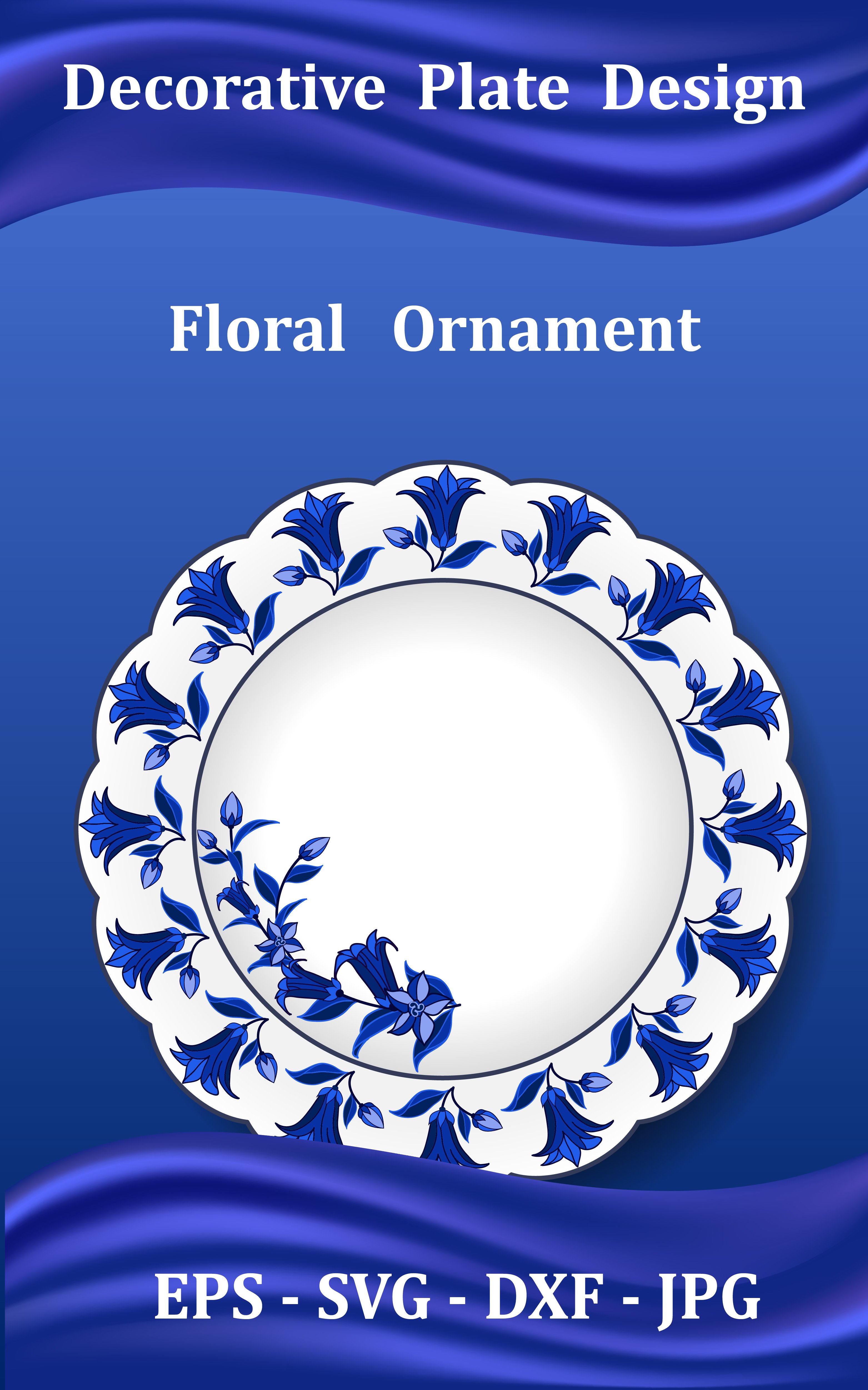 Decorative porcelain plate, floral blue on white (989580)