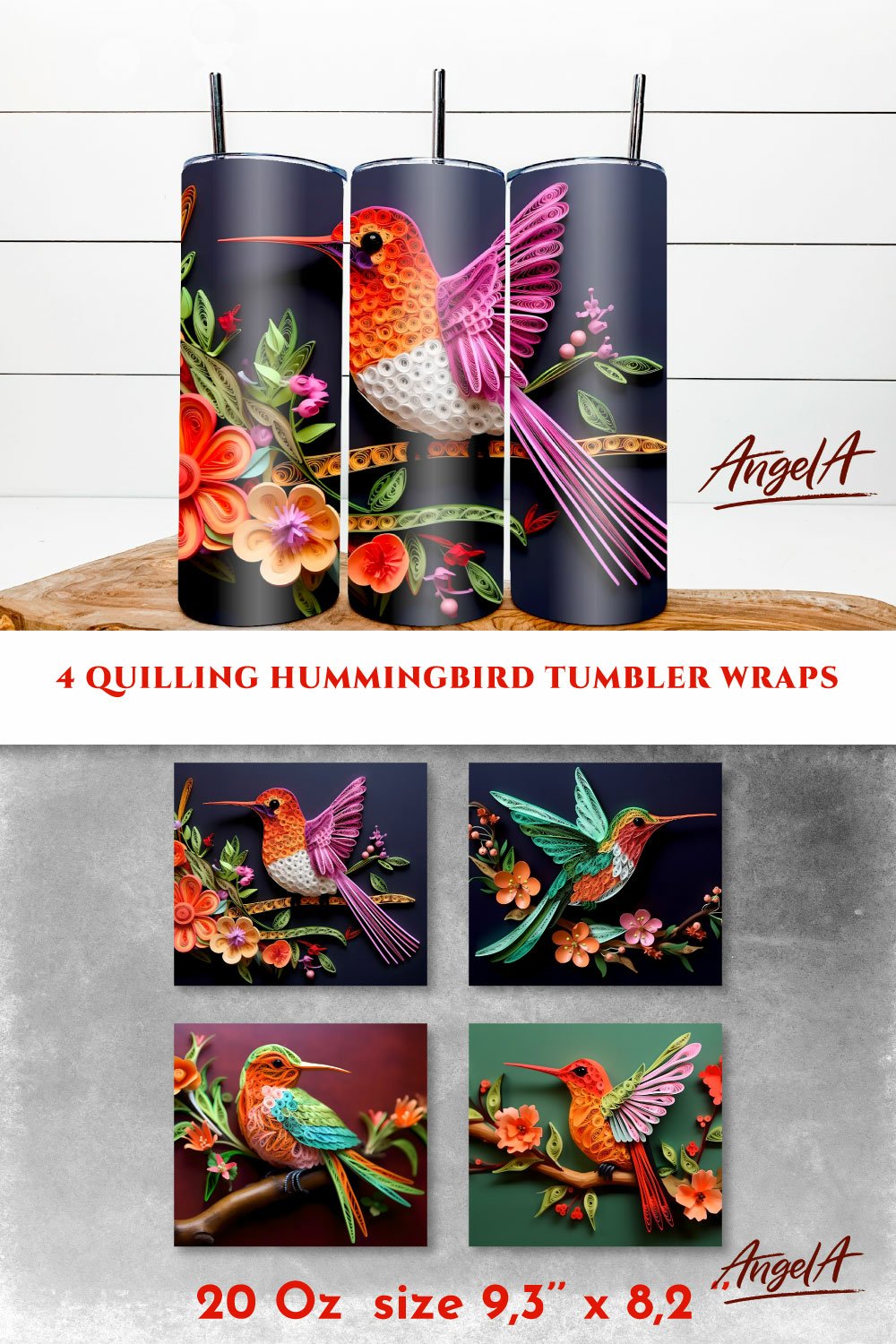 Quilling hummingbird tumbler sublimation designs / 3d tumble