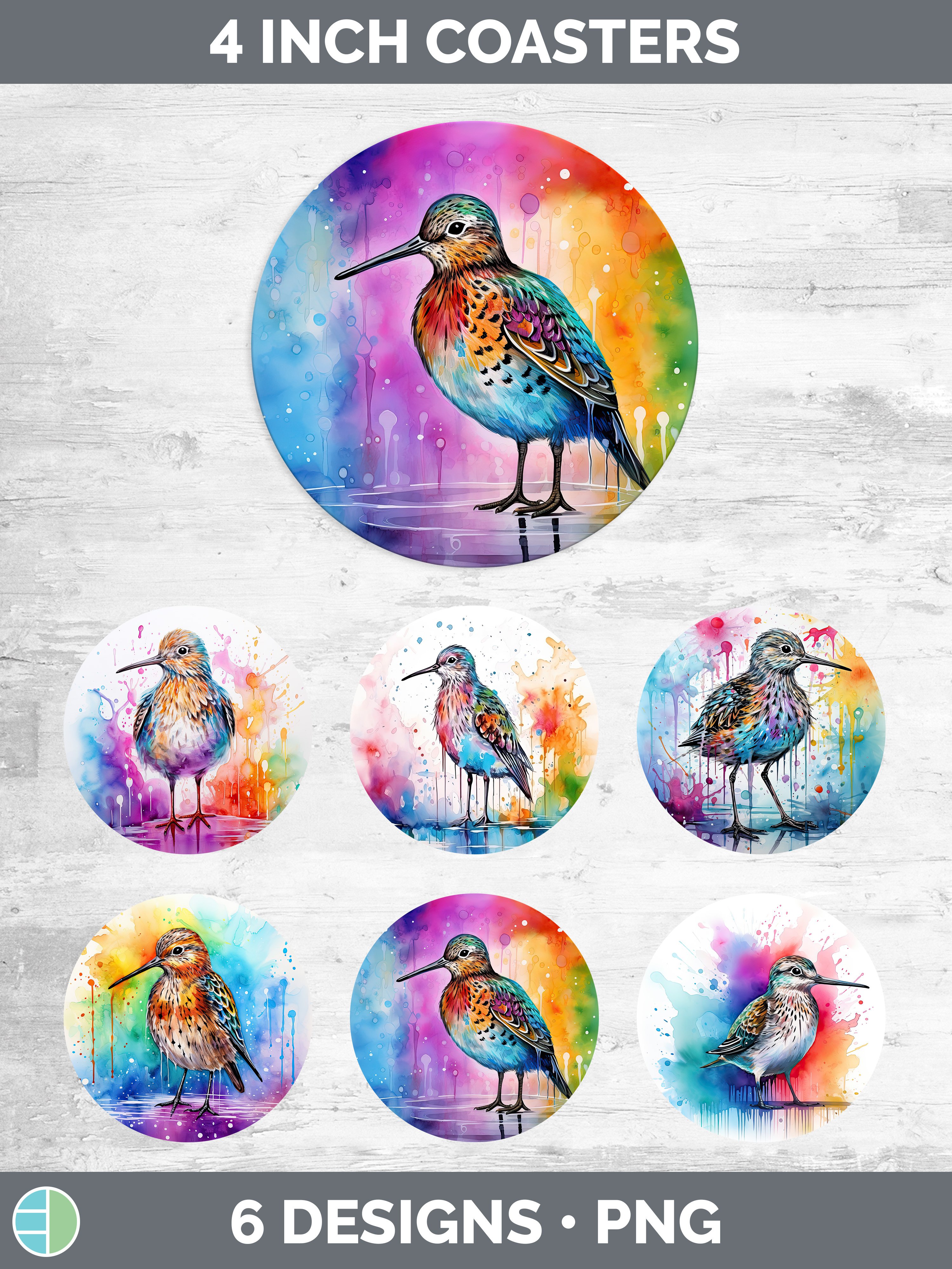 Rainbow Sandpiper Bird Round Coaster | Sublimation Coaster D