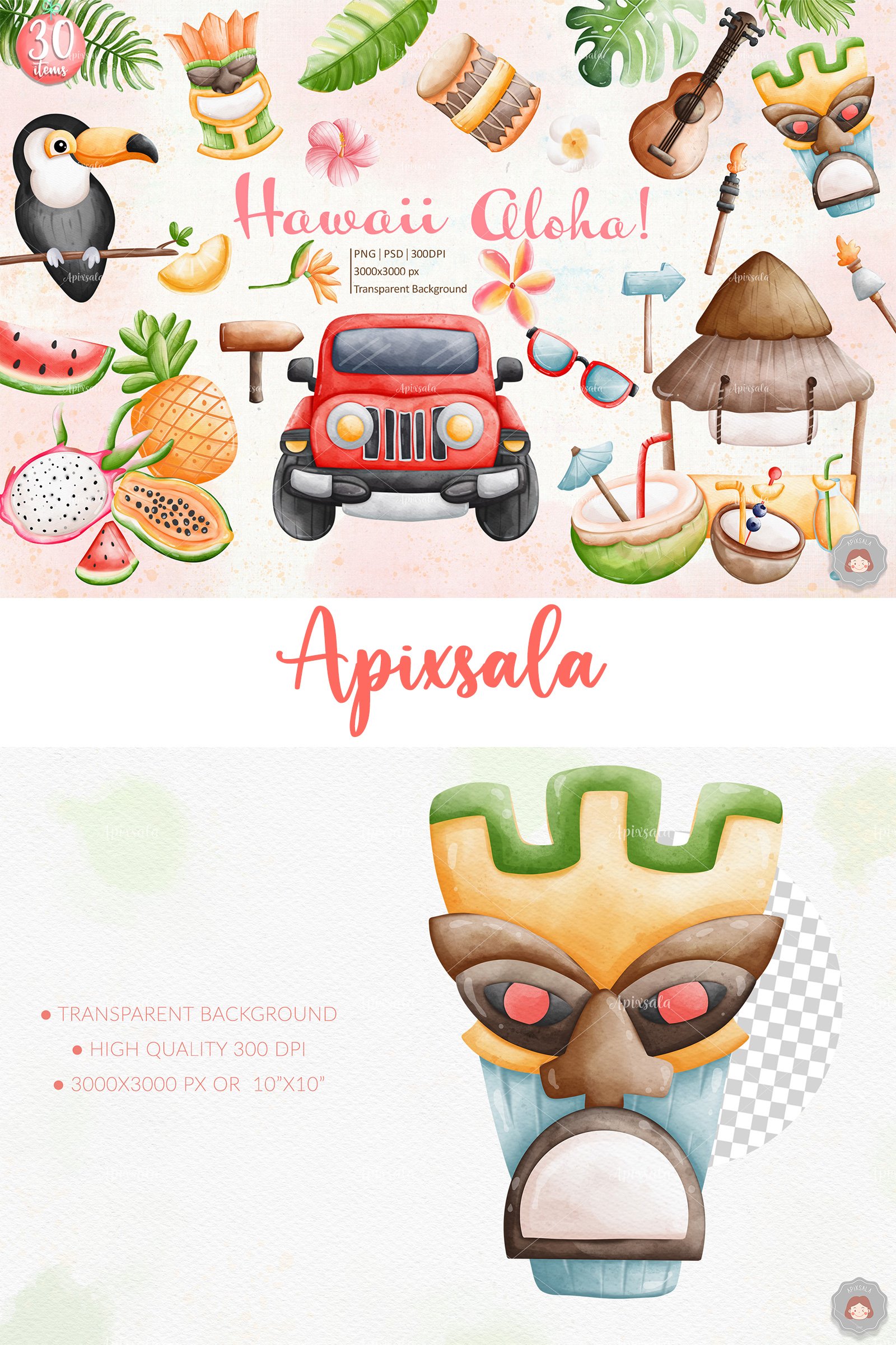 Watercolor Aloha Hawaii Clipart Sublimation Bundle